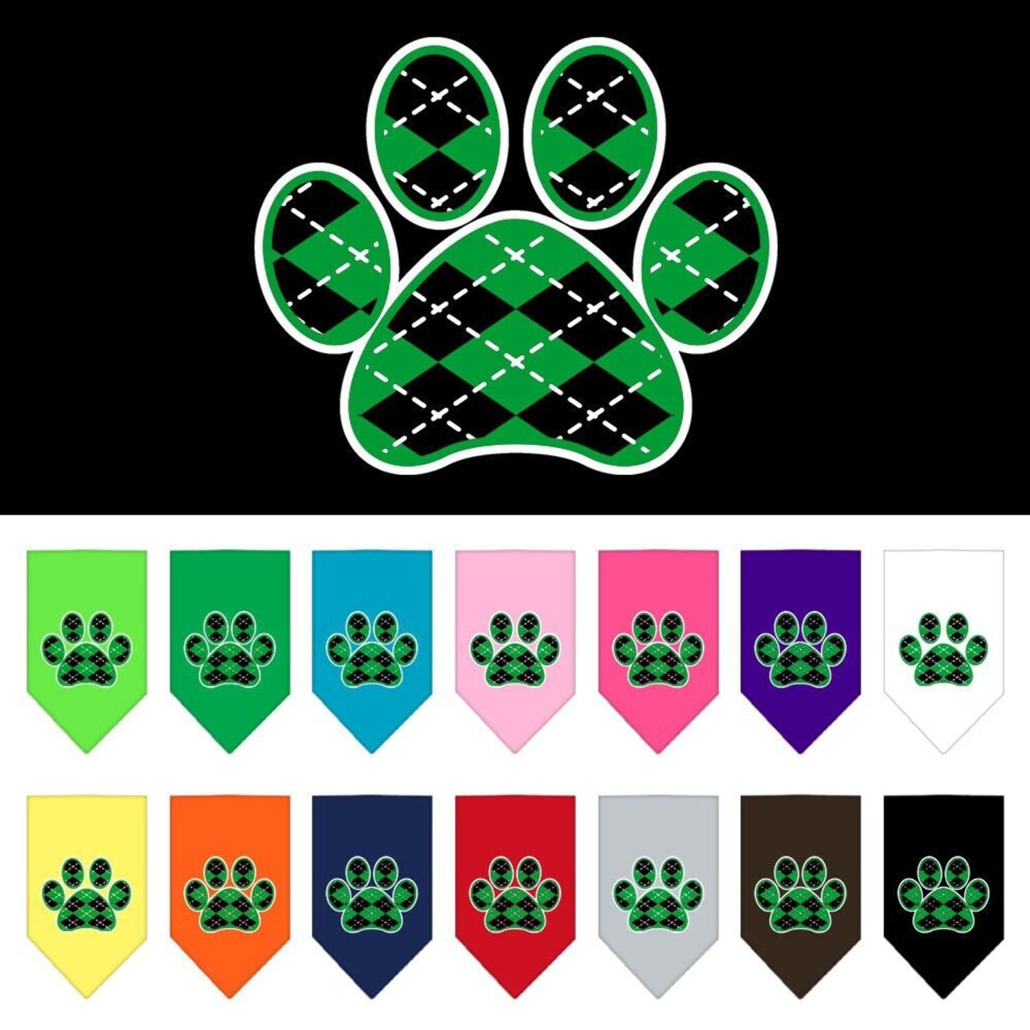 Pet and Dog Bandana Screen Printed, "Green Argyle Paw" - Walmart.com