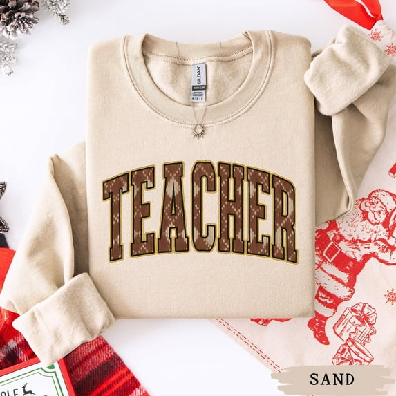 Argyle Teacher Sweatshirt, Faux Knit Crochet Teaching Crewneck, Preppy ...