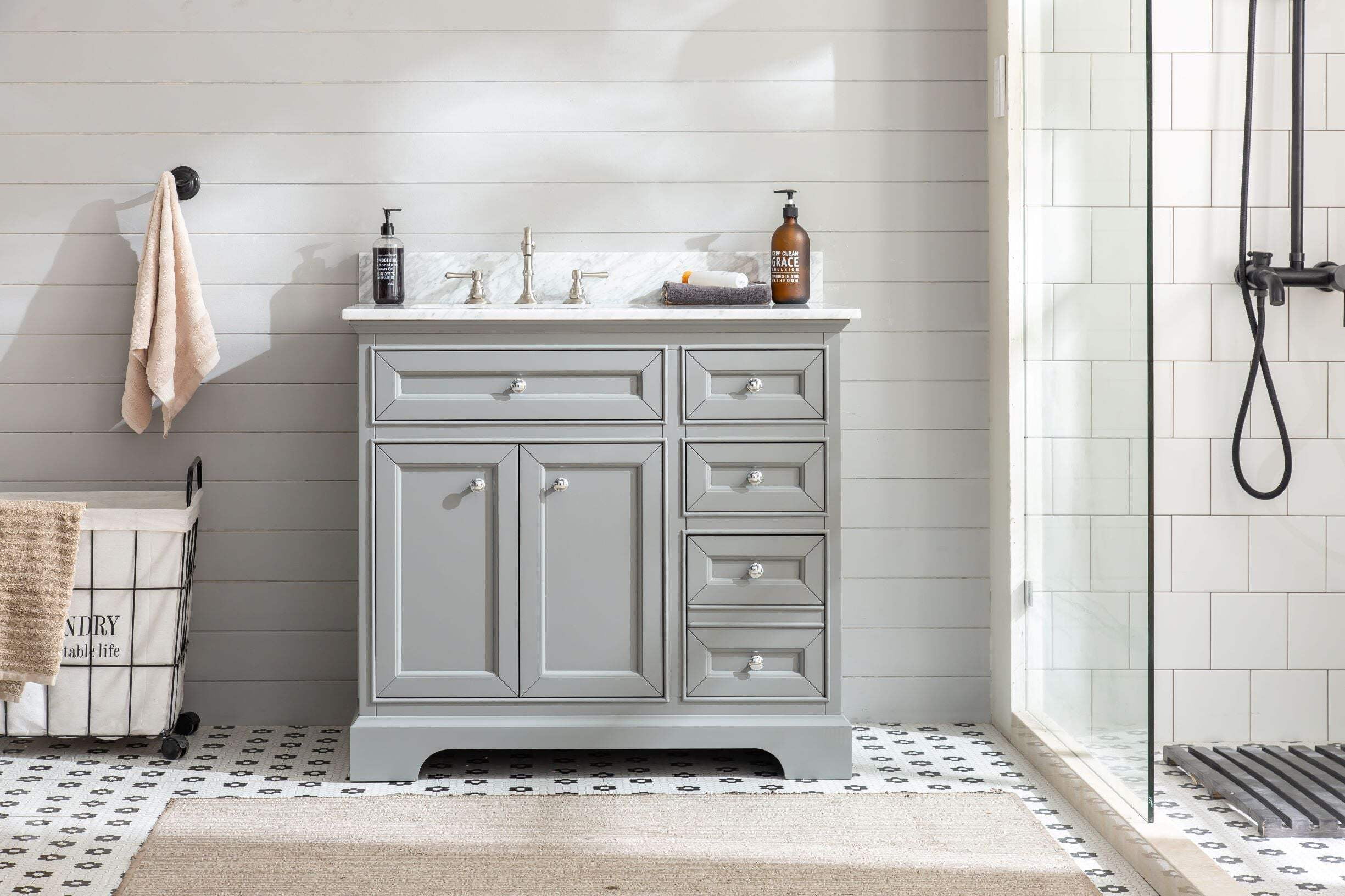 Ari Kitchen & Bath South Bay 37" Solid Wood Bathroom Vanity in Gray ...