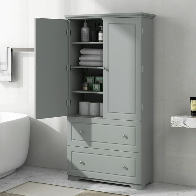 Ari Modern Double Door Storage Cabinet with Drawers and Adjustable ...