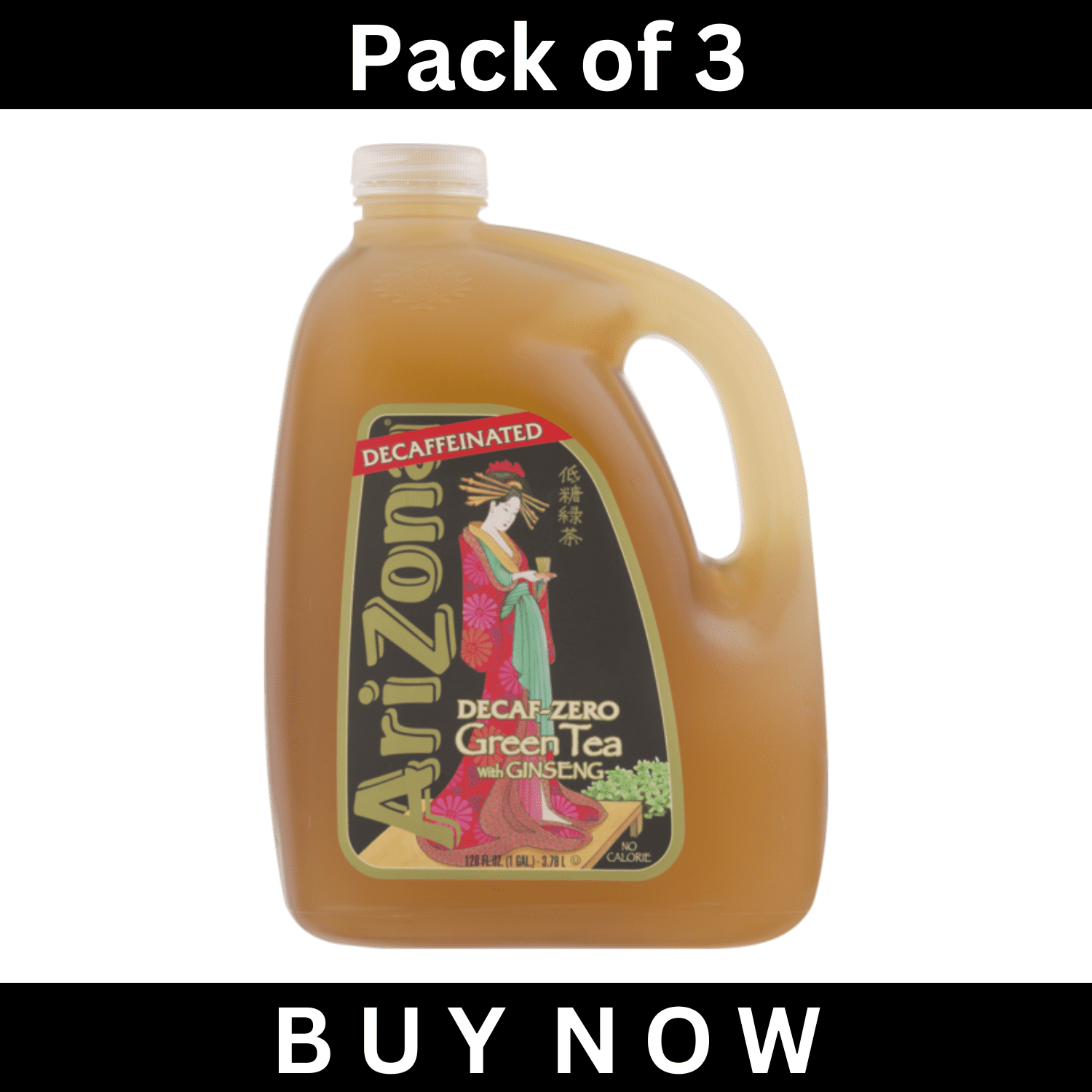 AriZona Decaf-Zero Green Tea with Ginseng – 128 fl oz Bottles, Pack of ...