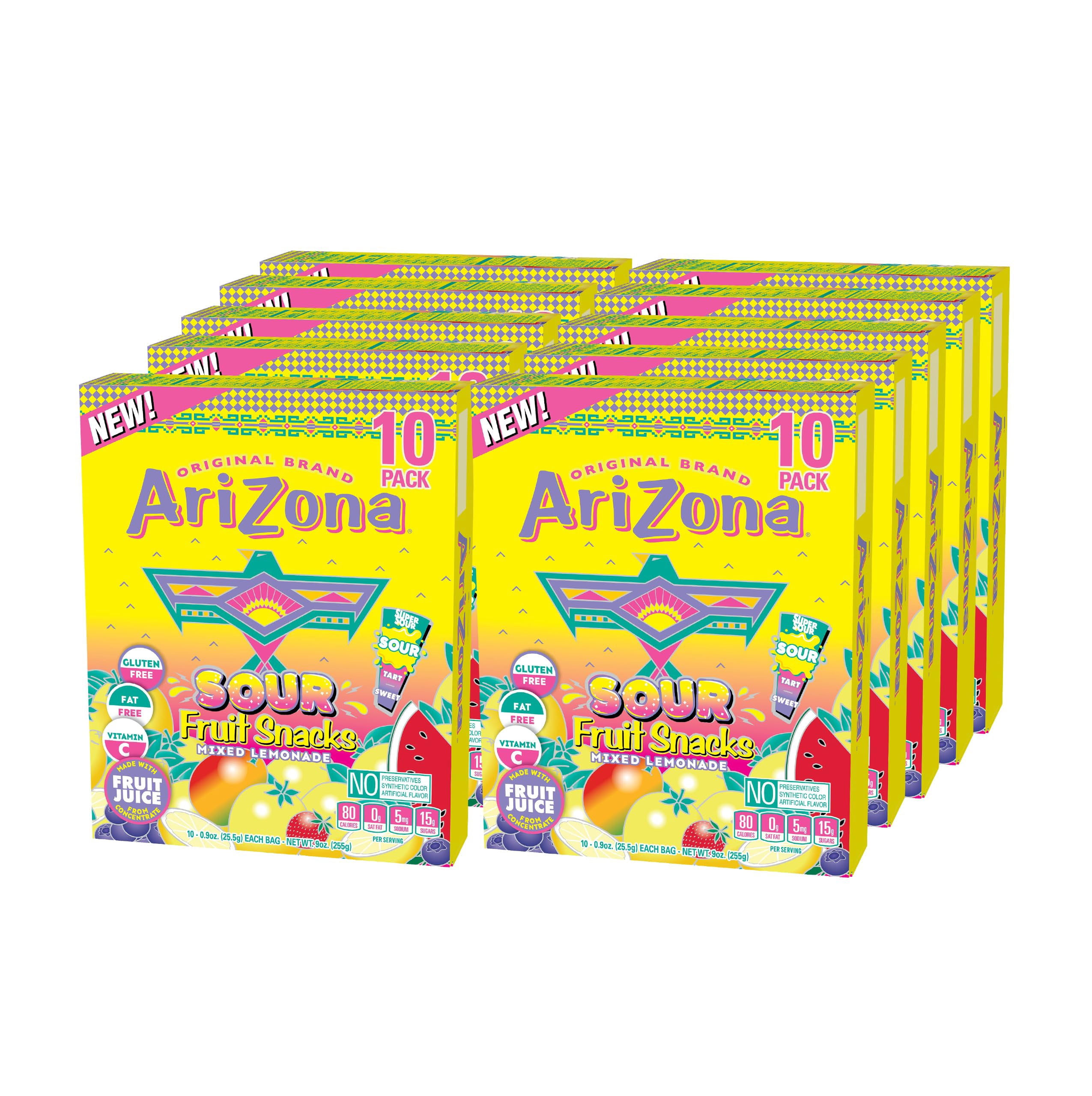 AriZona Fruit Snacks, Sour Lemonade - 10 Boxes of 10 ct. 0.9oz Bags ...