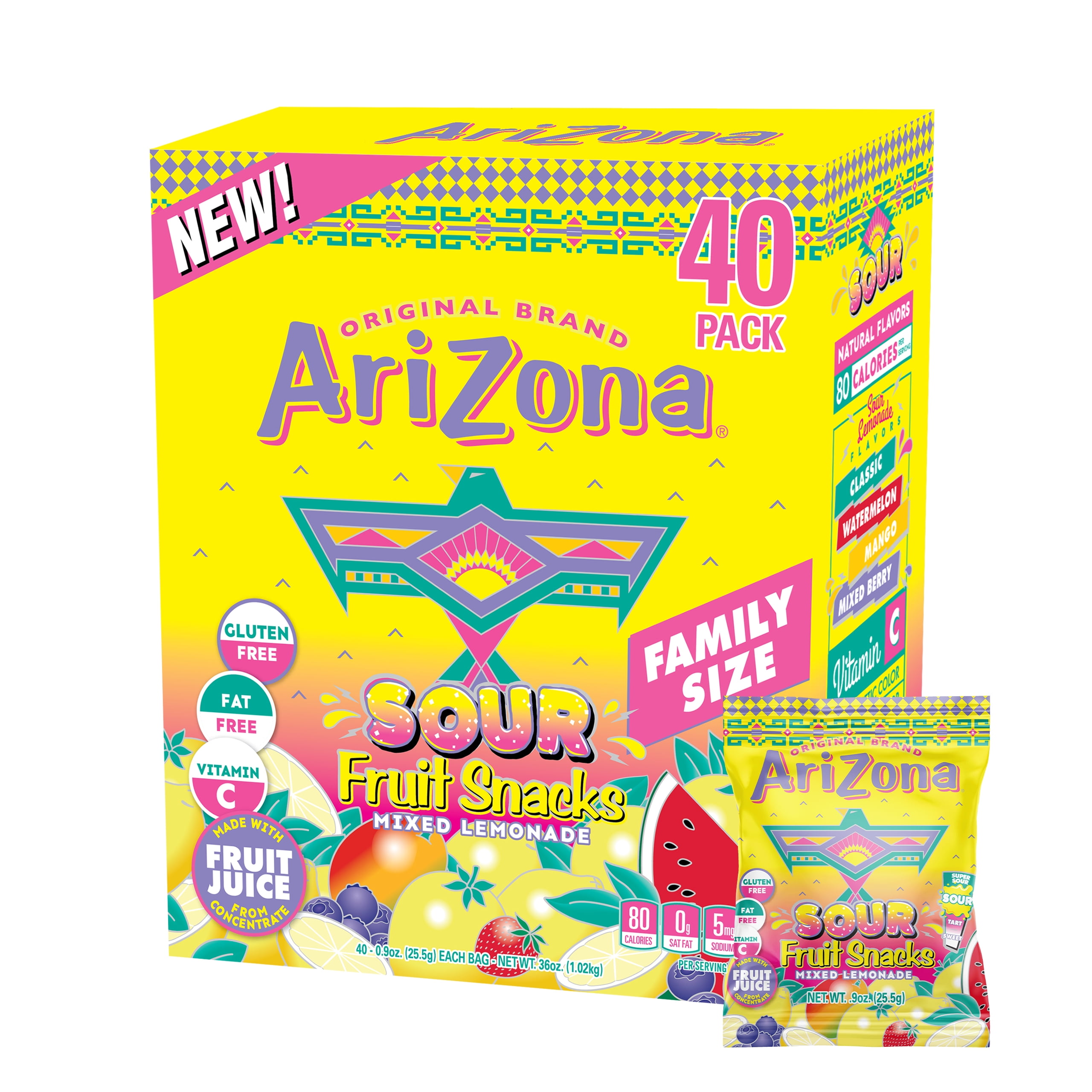 AriZona Fruit Snacks, Sour Lemonade - Gluten Free Snacks, 0.9 Ounce ...