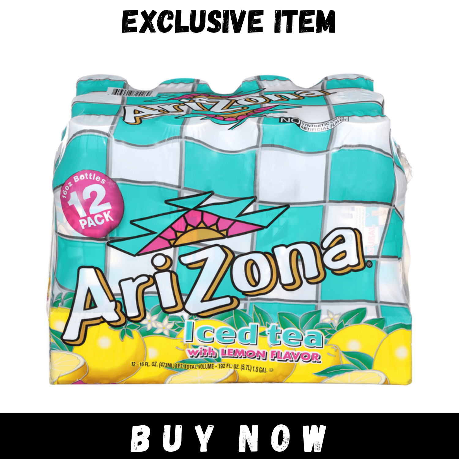 AriZona Iced Tea with Lemon Flavor, 16 fl oz Bottles, 12 Pack | Real ...