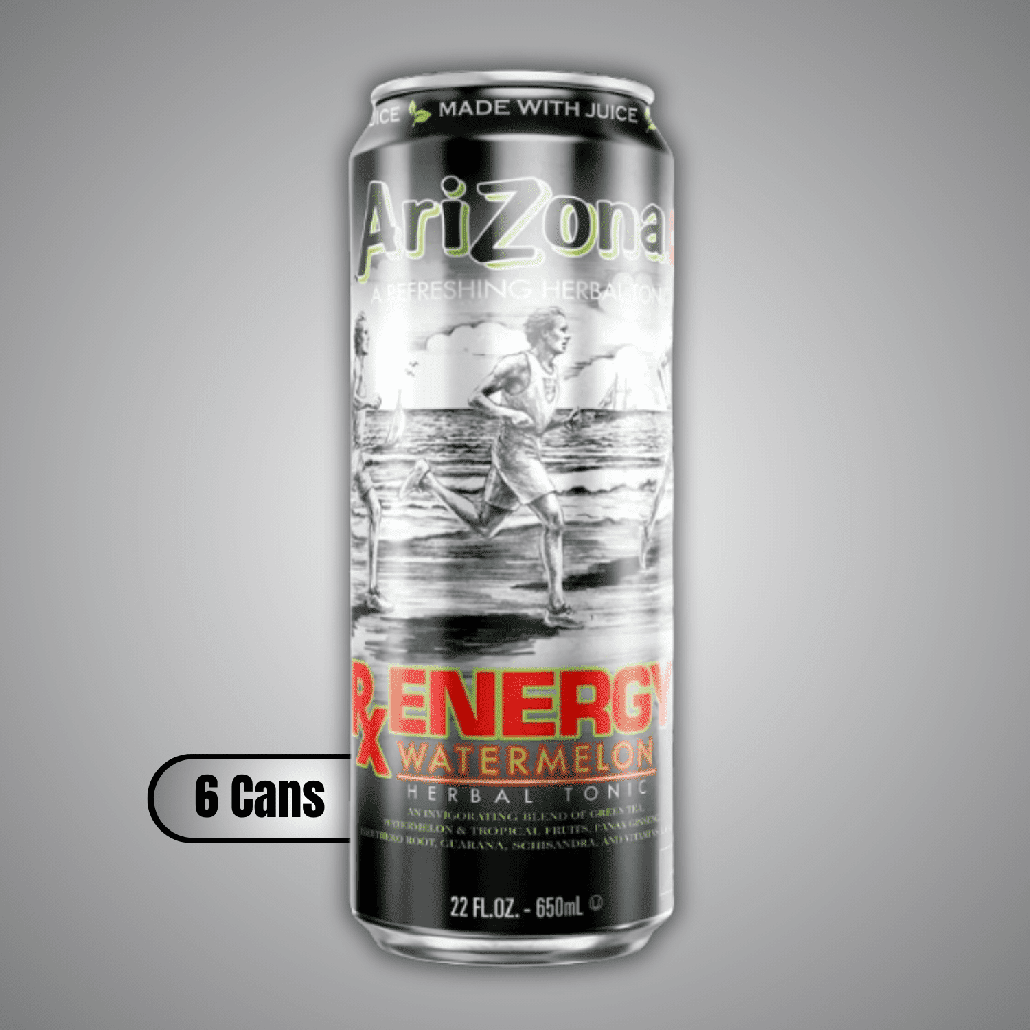 AriZona RX Energy Herbal Tonic Watermelon, 22 fl oz Cans, 6-Pack ...