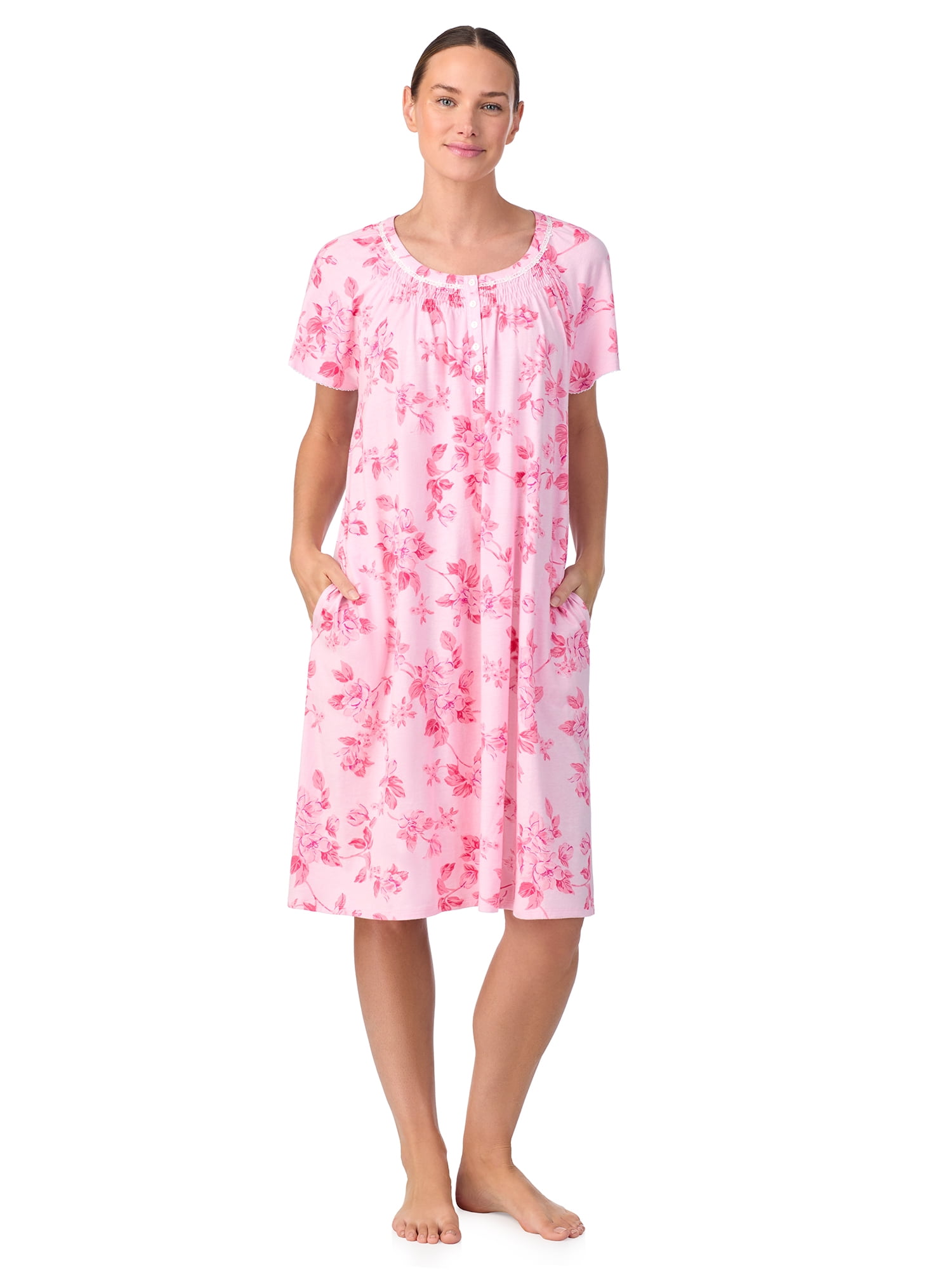 Aria 100% Cotton Raglan Sleeve Smocked Neck Sleepwear Gown - Walmart.com