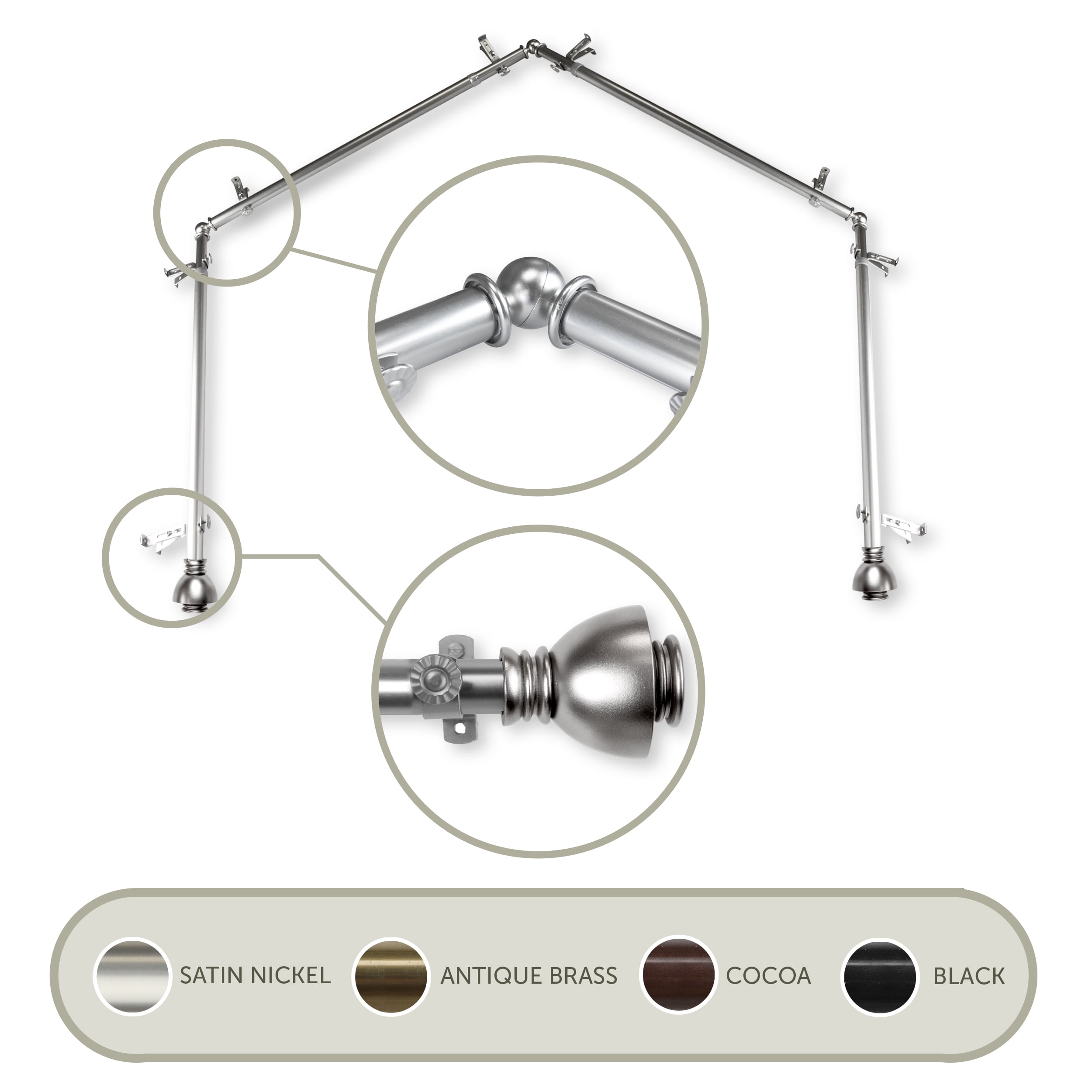 Aria 13/16" 4-Sided Bay Window Curtain Rod - Satin Nickel - Walmart.com