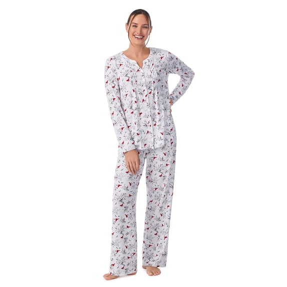 Aria Long Sleeve Split Neck Pajama Set, Pintucked Top and Elastic Waist ...