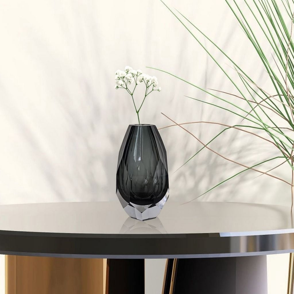 Aria Home Smalll Smoky Gray Cut Glass Vase - Walmart.com