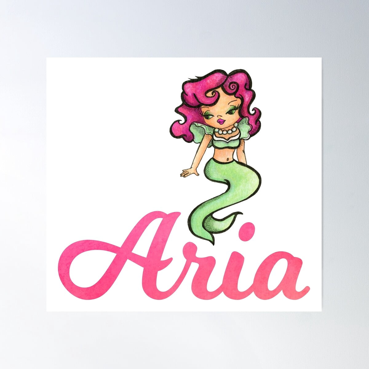 Aria Name With Vintage Mermaid Poster Wall Art, Modern Wall Decor For ...