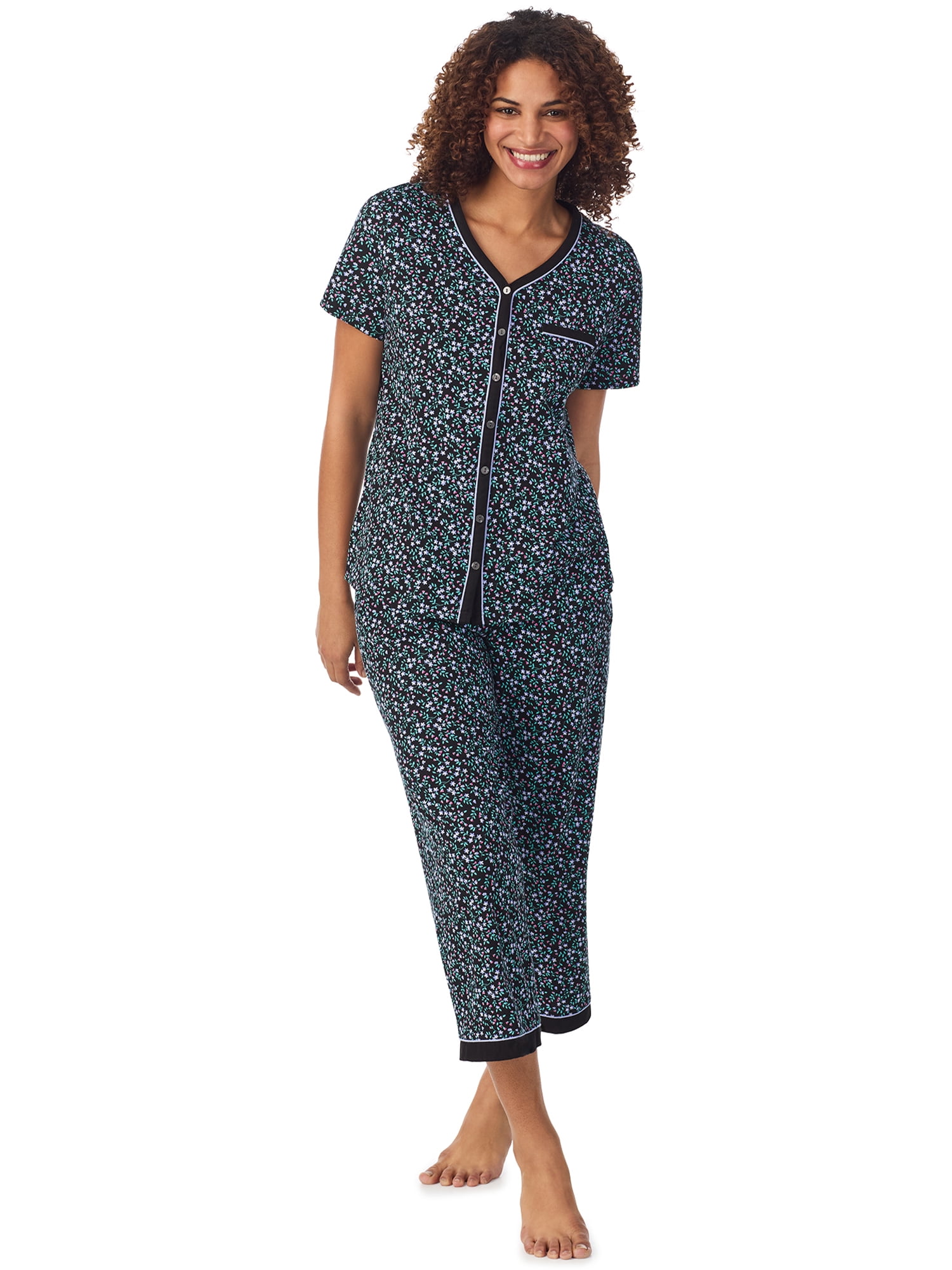 Aria Short Sleeve 100% Cotton Cropped Pajama Set with Pockets, Women’s ...