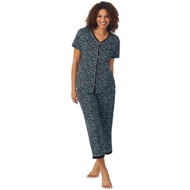 Aria Women's Cotton Button Down Top and Cropped Pants Pajama Set, 2 ...