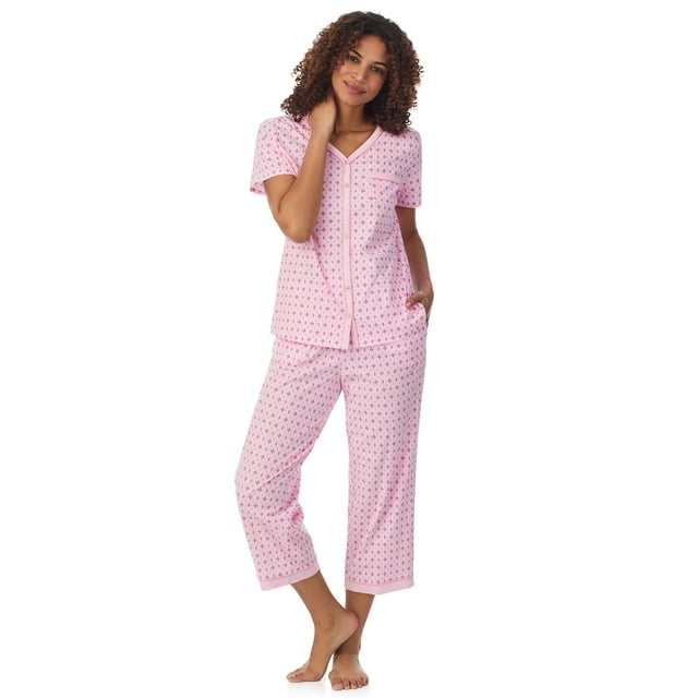 Aria Short Sleeve 100% Cotton Cropped Pajama Set with Pockets, Women’s ...