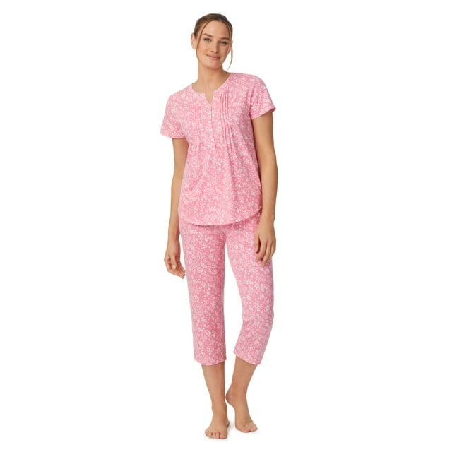 Aria Short Sleeve 100% Cotton Cropped Pajama Set with Pockets, Women’s ...