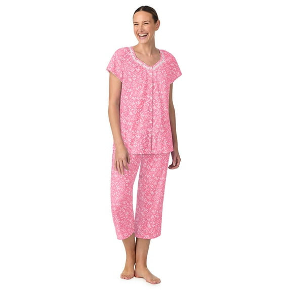 Aria Short Sleeve Cropped Pajama Set, 100% Cotton, Portrait Neck, XS-4X ...