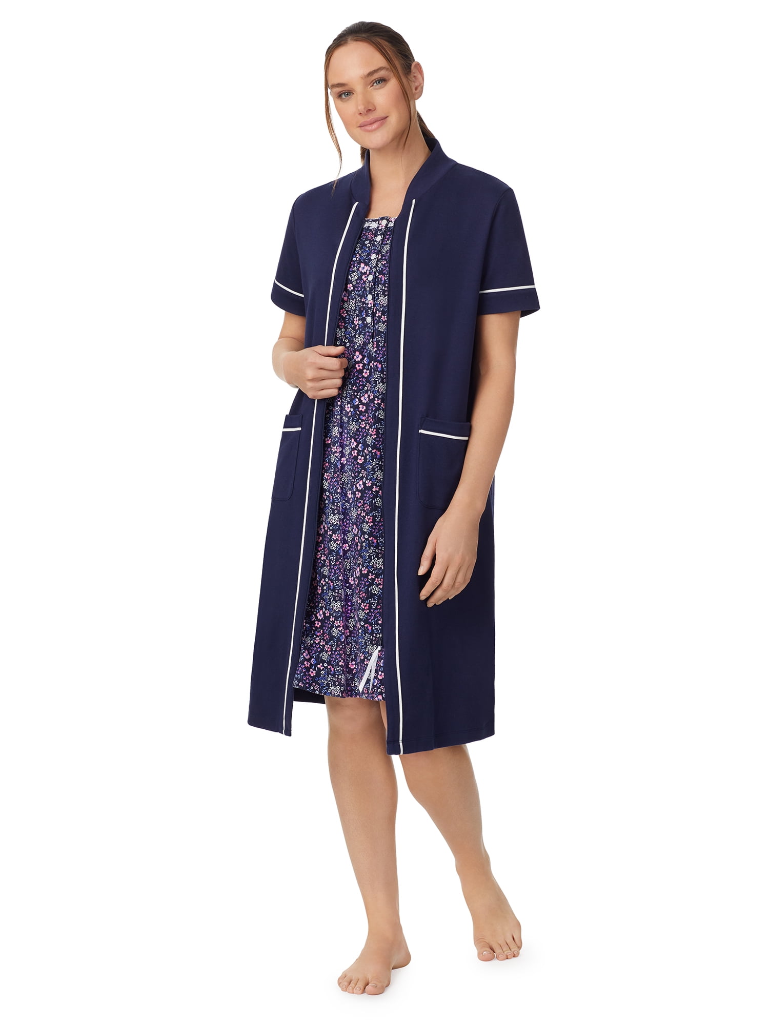 Aria Short Sleeve Zip Front Robe with pockets, Women's Sizes XS-5X ...
