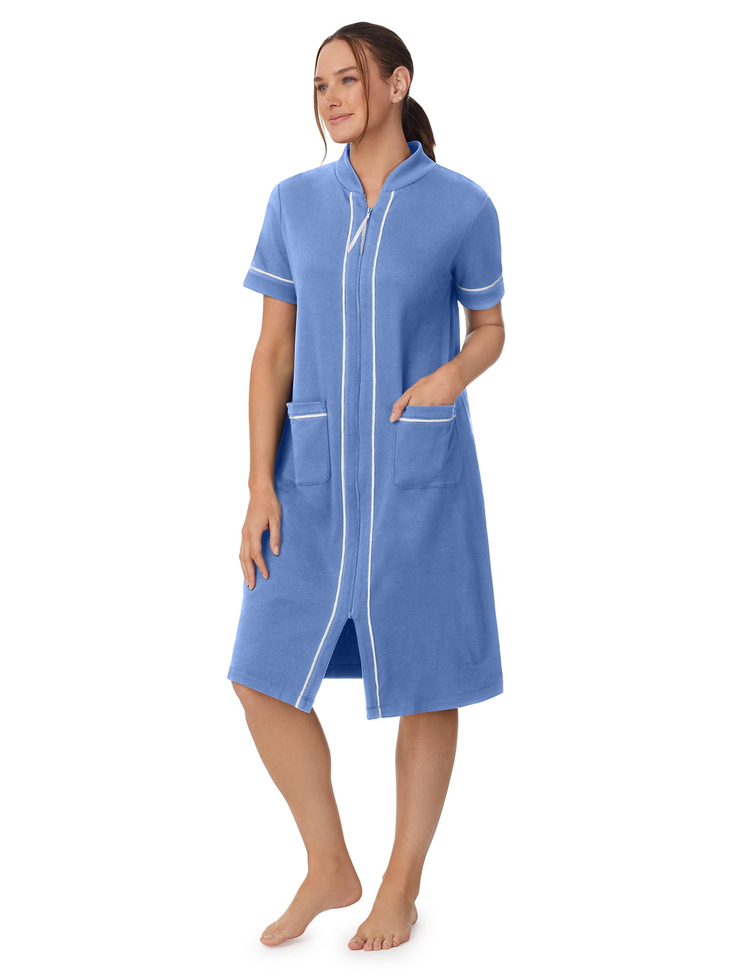 Aria Short Sleeve Zip Front Robe with pockets, Women's Sizes XS-5X ...