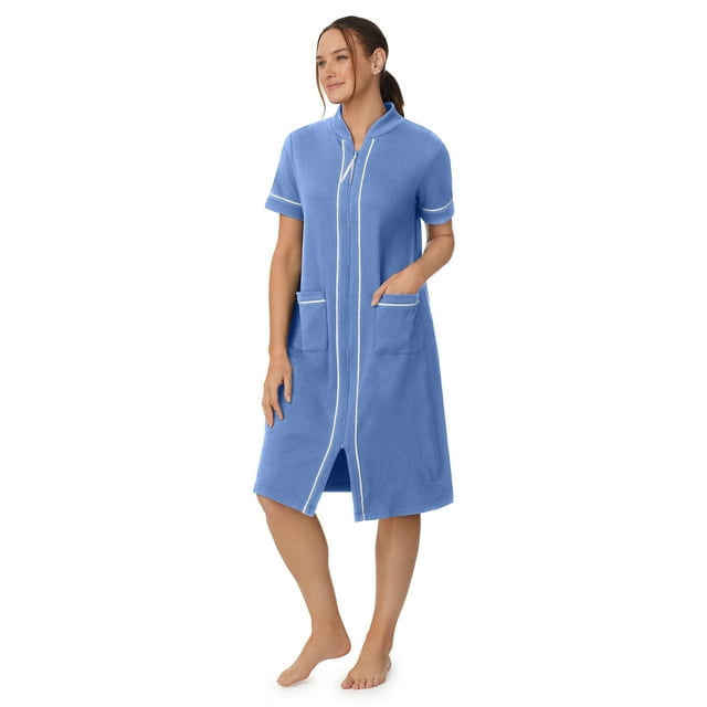 Aria Short Sleeve Zip Front Robe with pockets, Women's Sizes XS-5X ...