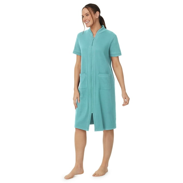 Aria Short Sleeve Zip Front Robe with pockets, Women's Sizes XS-5X ...