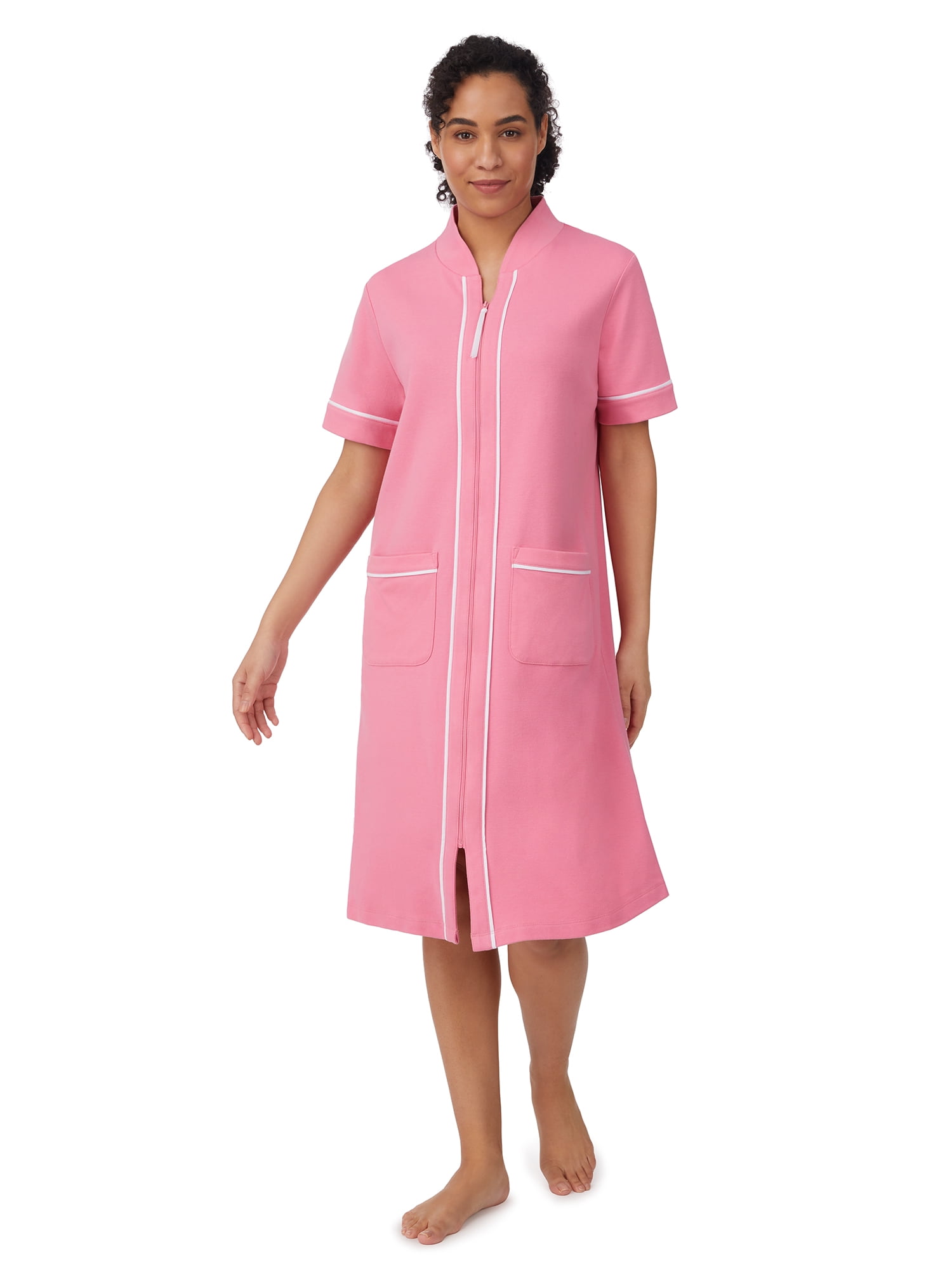 Aria Women's Short Sleeve Zip Front Bathrobe, Plus Sizes S-5X with ...