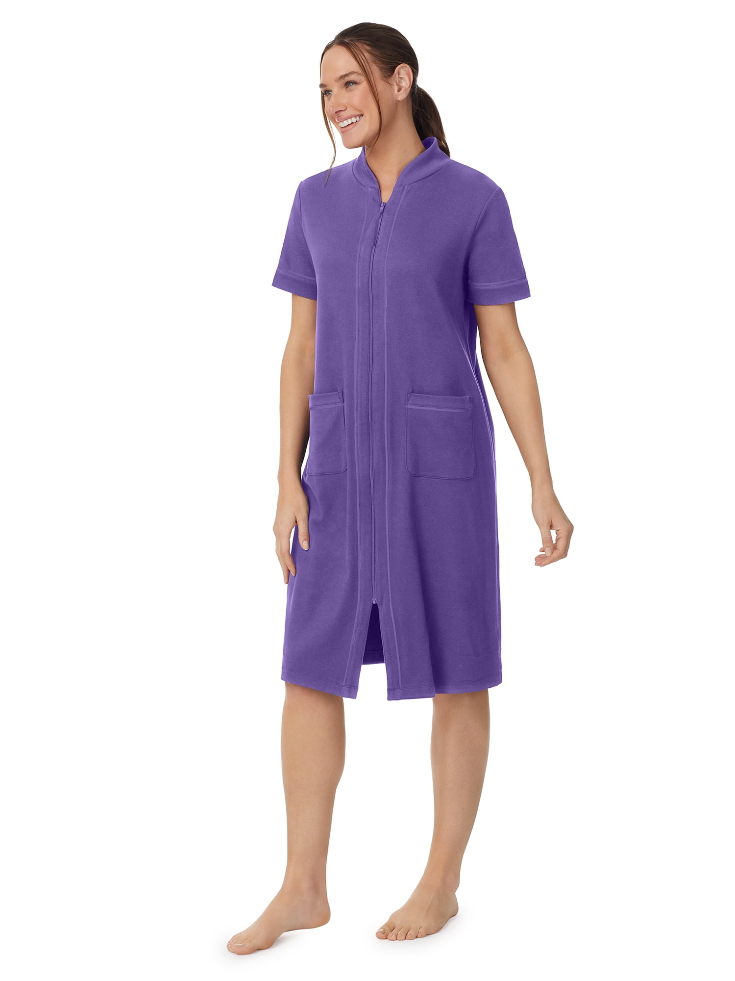 Aria Short Sleeve Zip Front Robe with pockets, Women's Sizes XS-5X ...