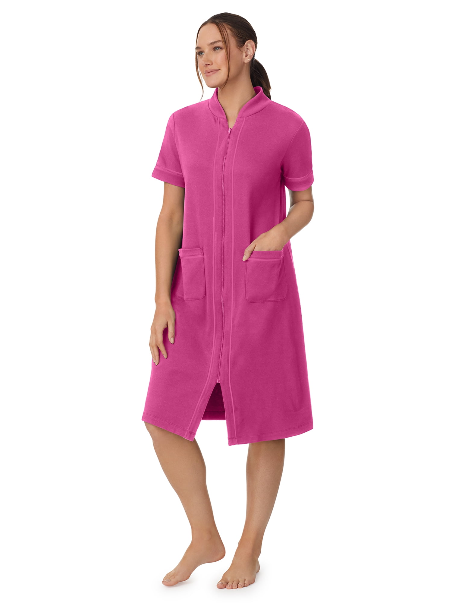 Aria Short Sleeve Zip Front Robe with pockets, Women's Sizes XS-5X ...