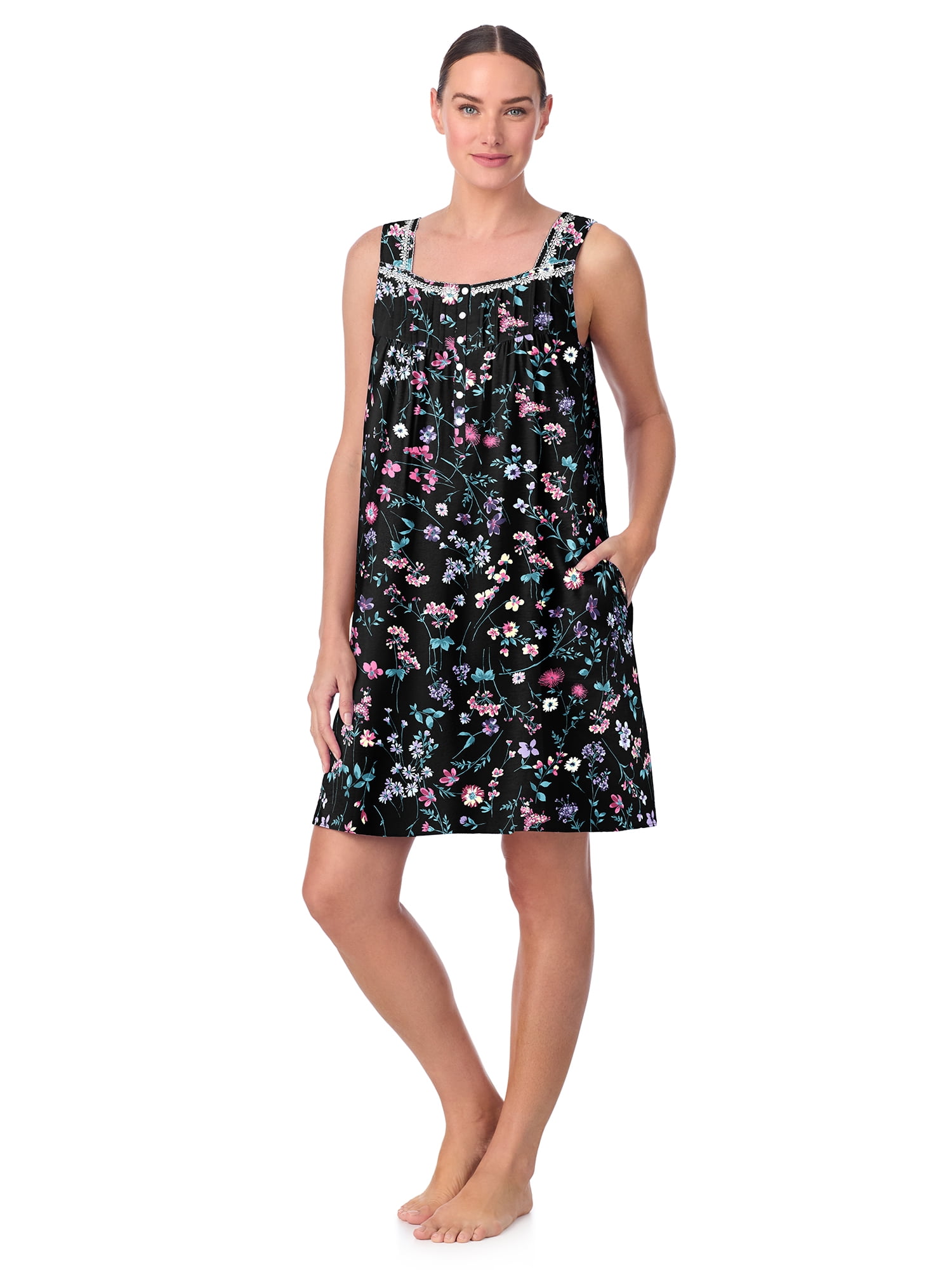 Aria Sleeveless 100% Cotton Nightgown with Pockets in 36",Women's Sizes ...
