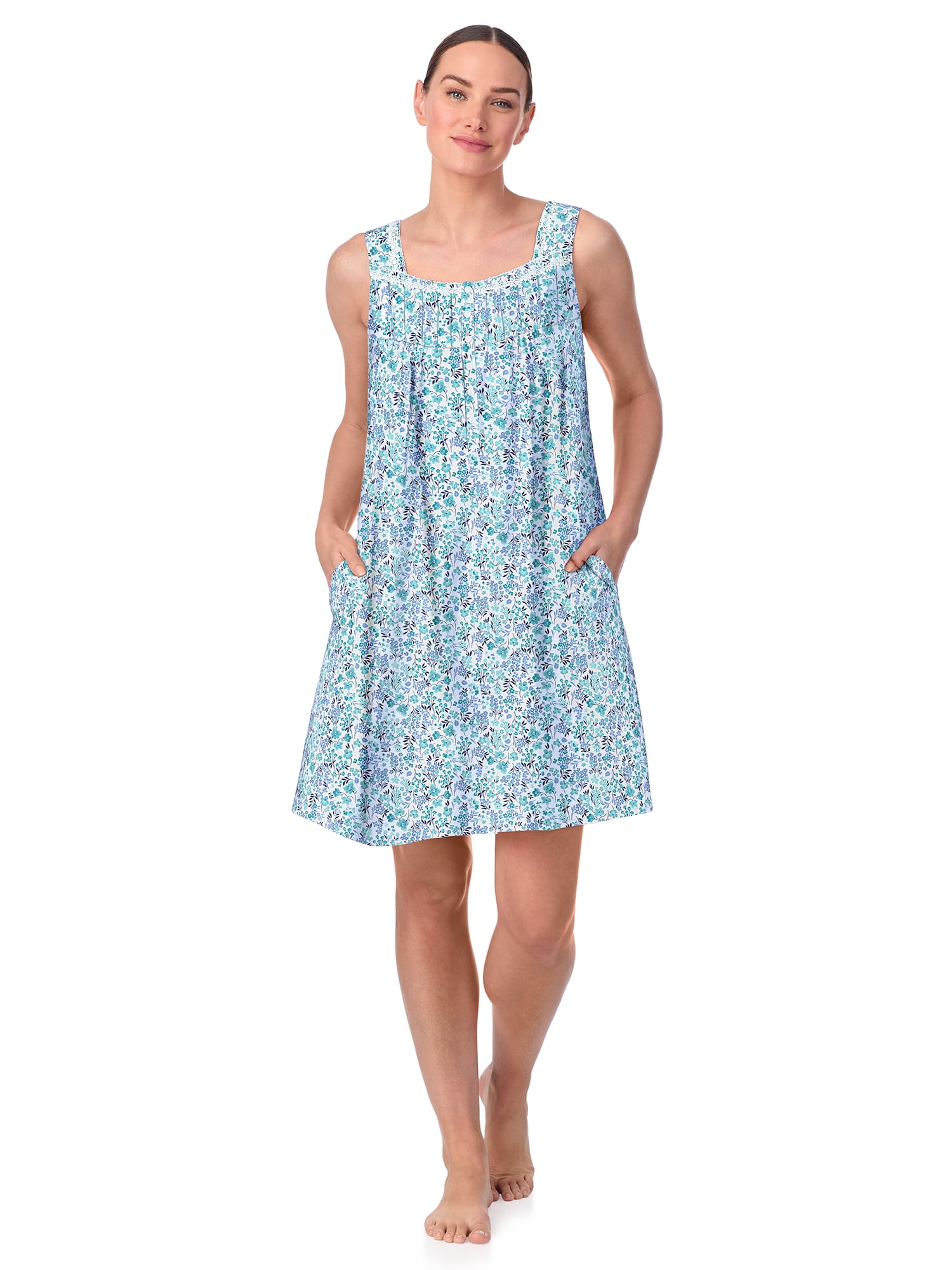 Aria Sleeveless 100% Cotton Nightgown with Pockets in 36",Women's Sizes ...