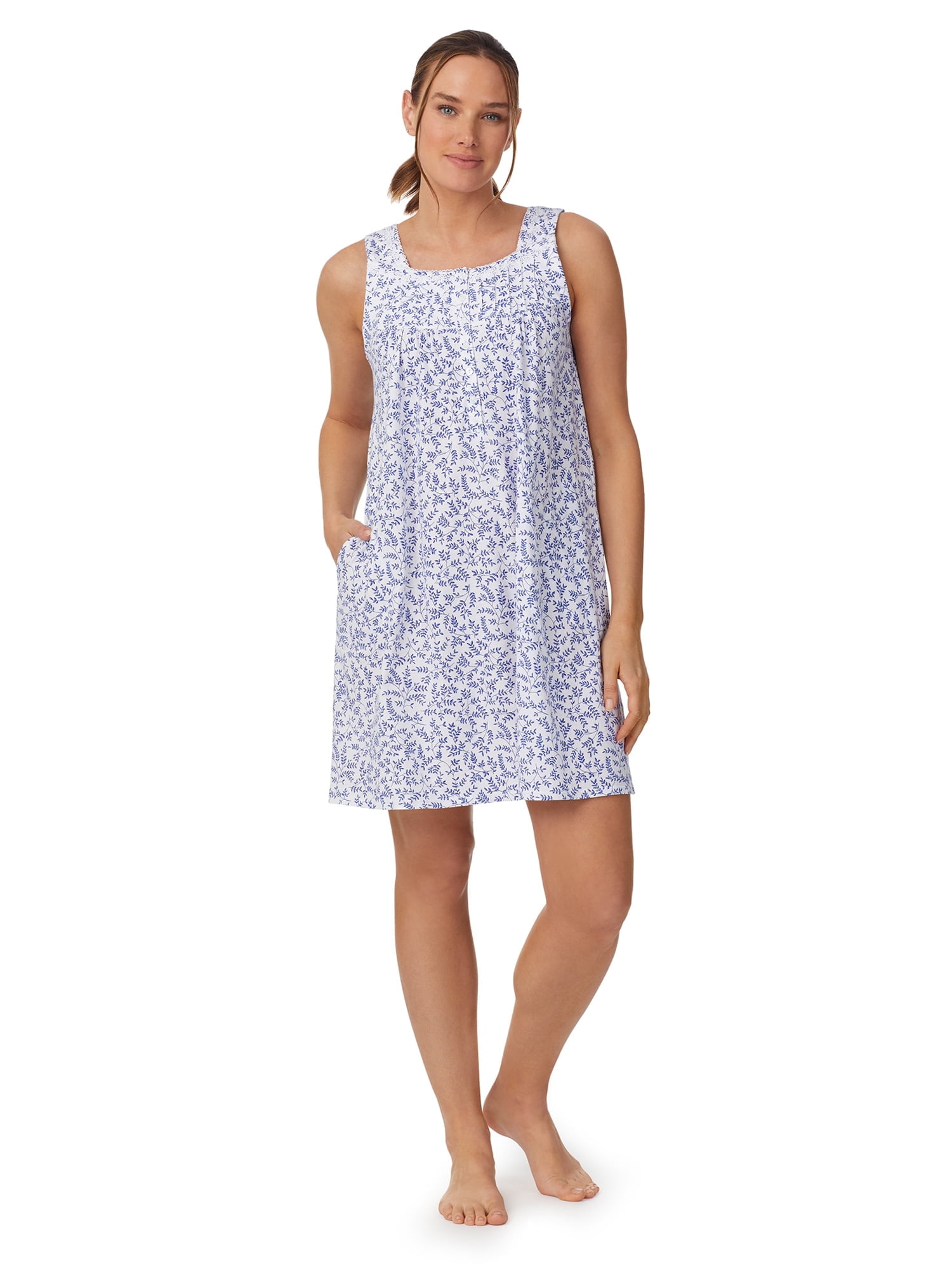 "Aria Women's Traditional Sleeveless 36"" Cotton Nightgown with Pockets ...