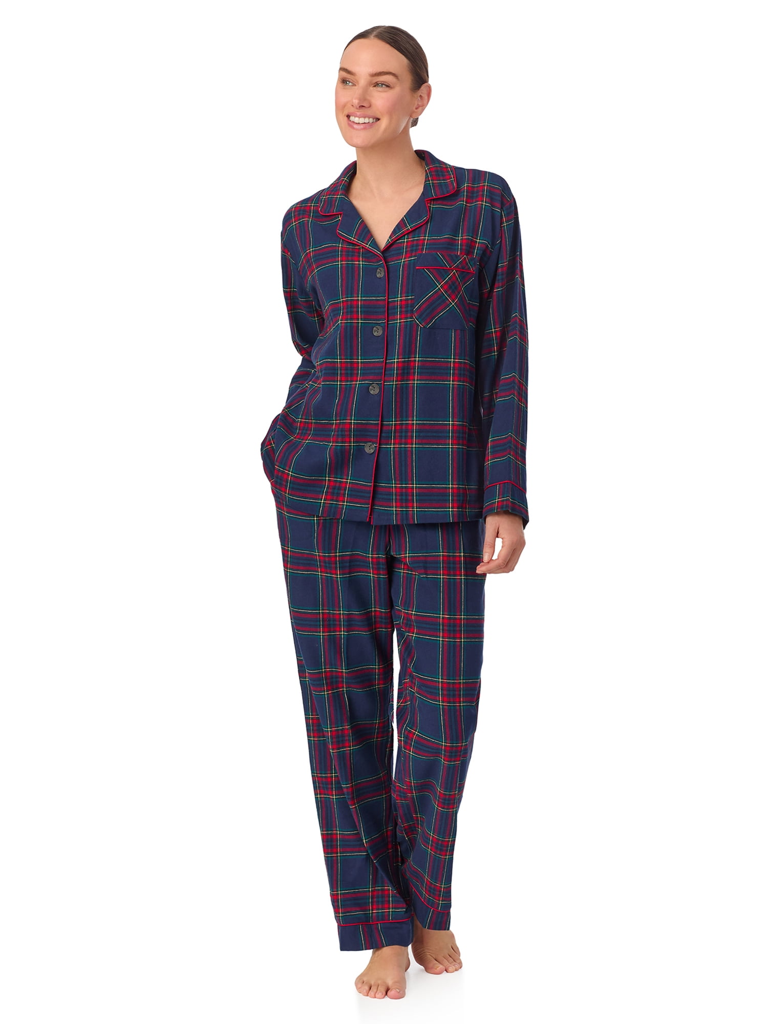 Aria Women’s 100% Cotton Flannel Notch Collar Pajama Set, Sizes XS-3X ...