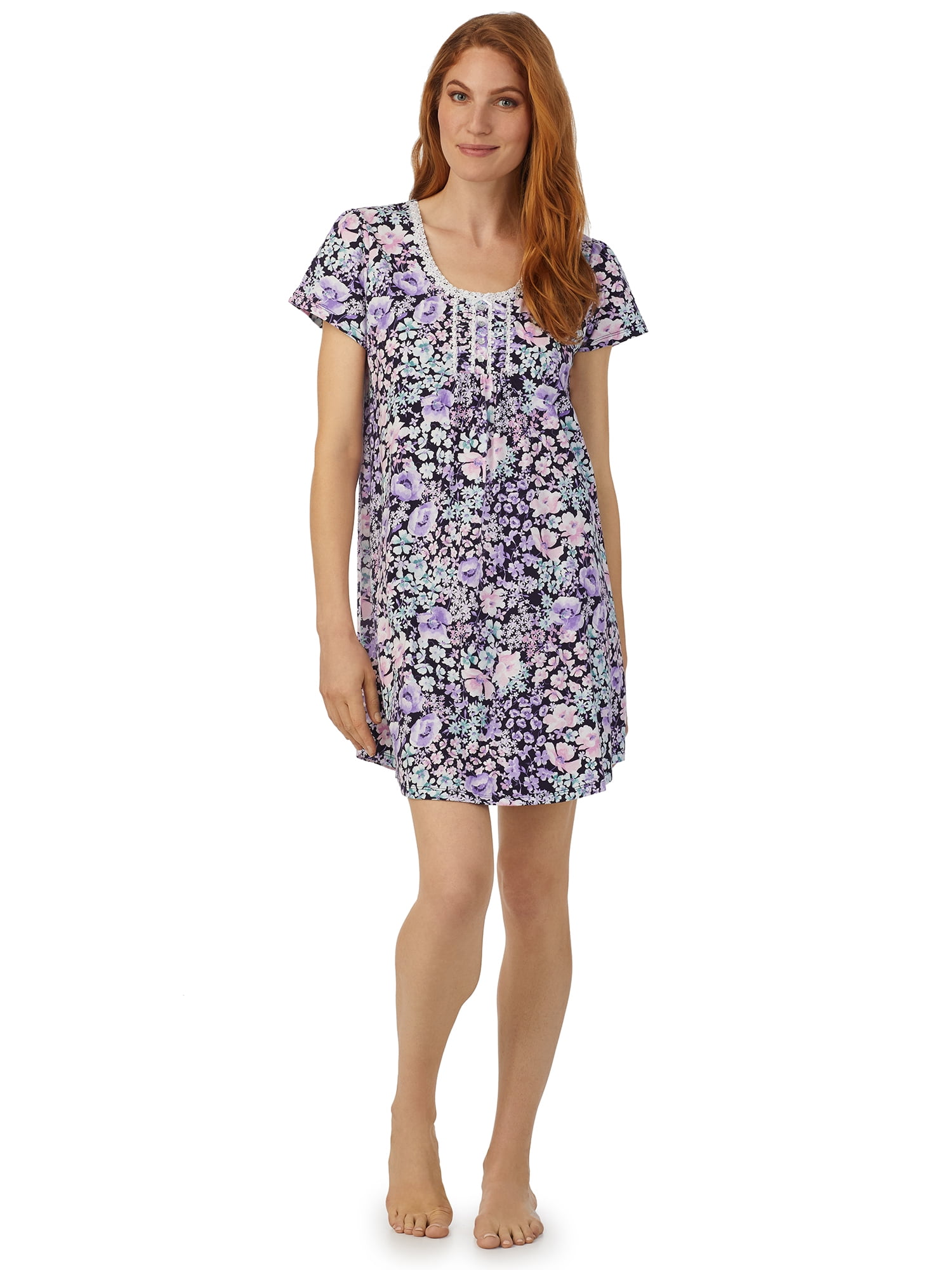 Aria Women's 100% Cotton Cap Sleeve Sleepwear Nightgown, Sizes XS-4X ...