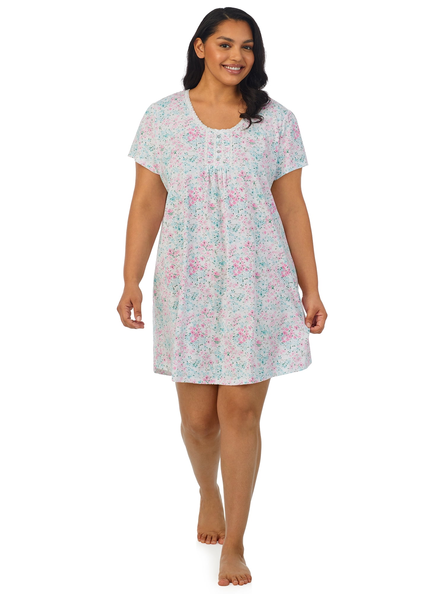 Aria Women's 100% Cotton Cap Sleeve Sleepwear Nightgown, Sizes XS-5X ...