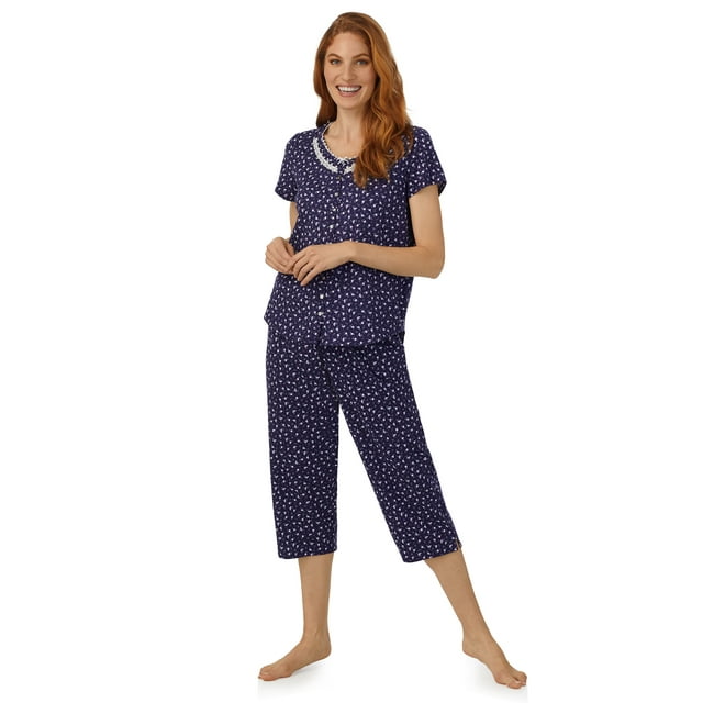 Aria Women’s 100% Cotton Short Sleeve V-Neck Capri Pajama Set, Sizes XS ...
