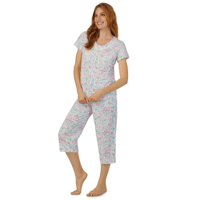 Aria Women’s 100% Cotton Short Sleeve V-Neck Capri Pajama Set, Sizes XS ...