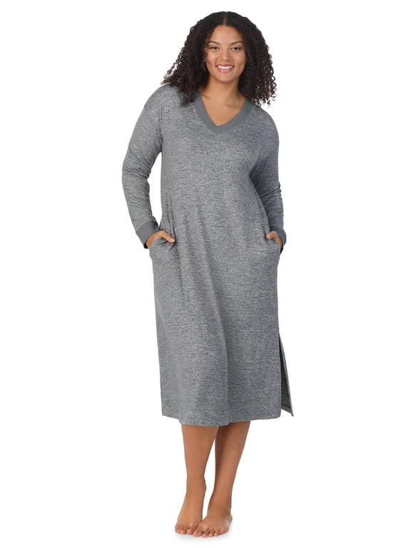 Aria Women’s Super-Soft Velour 46” Long Sleeve V-Neck Sleepwear Lounger ...