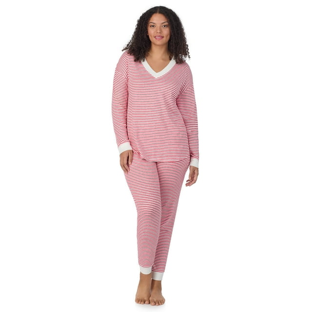 Aria Women’s Brushed Jersey V-Neck Long Sleeve and Jogger 2pc Sleepwear ...