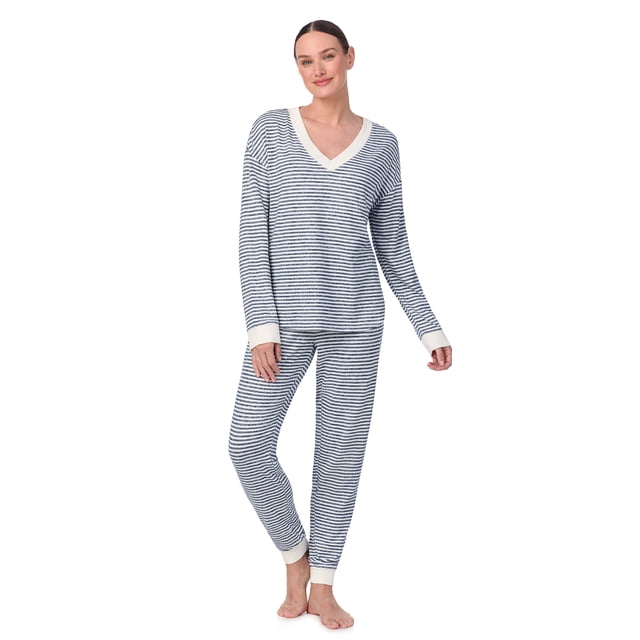 Aria Women’s Brushed Jersey V-Neck Long Sleeve and Jogger 2pc Sleepwear ...