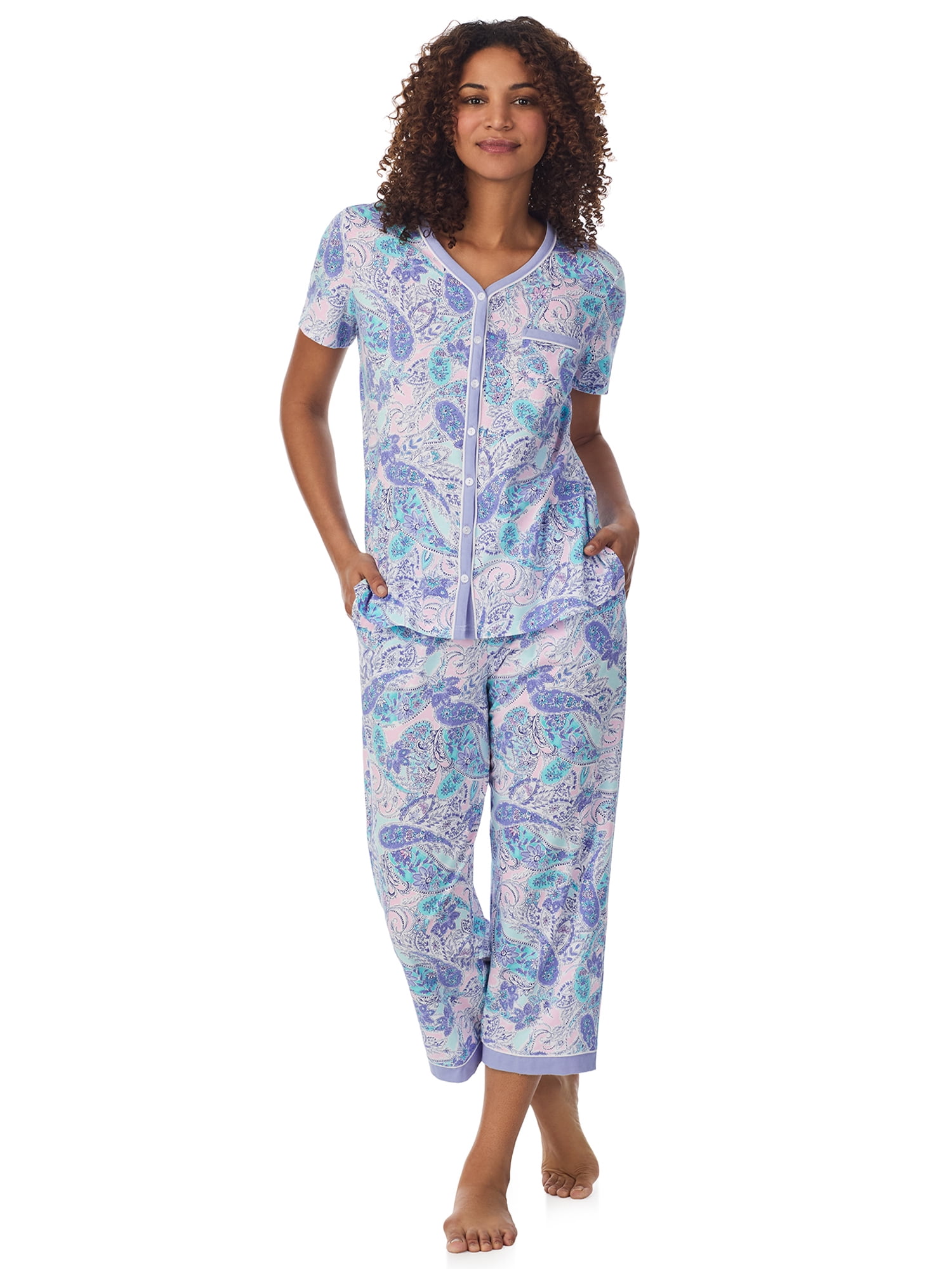 Aria women's Cotton Pajama Set - Top & Cropped Pants - Walmart.com