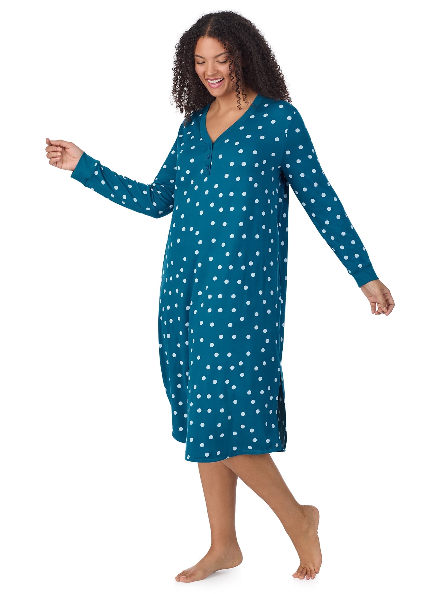 Aria Women’s Cozy Jersey Long Sleeve Henley 46” Sleepwear Lounger ...