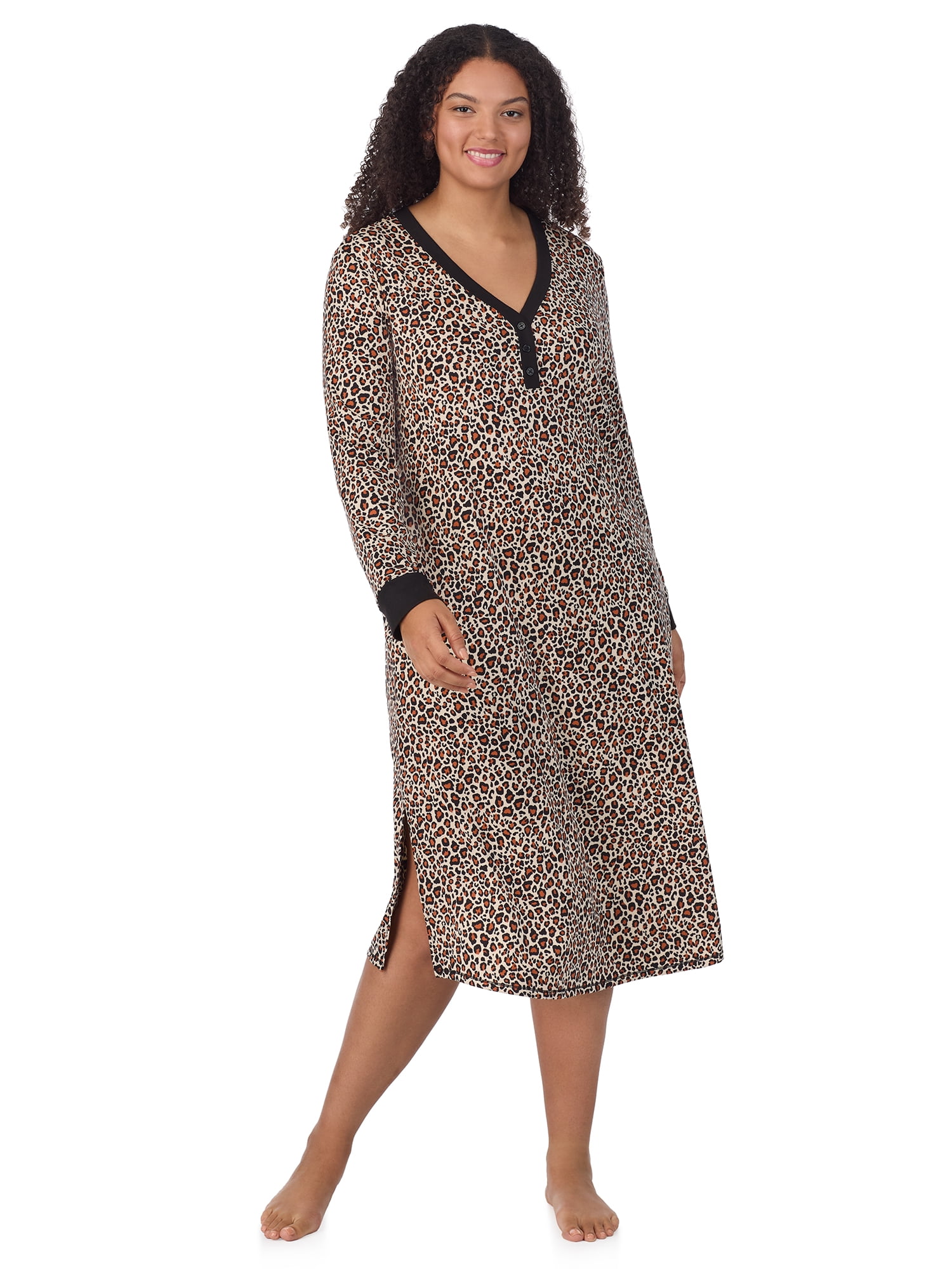 Aria Women’s Cozy Jersey Long Sleeve Henley 46” Sleepwear Lounger ...