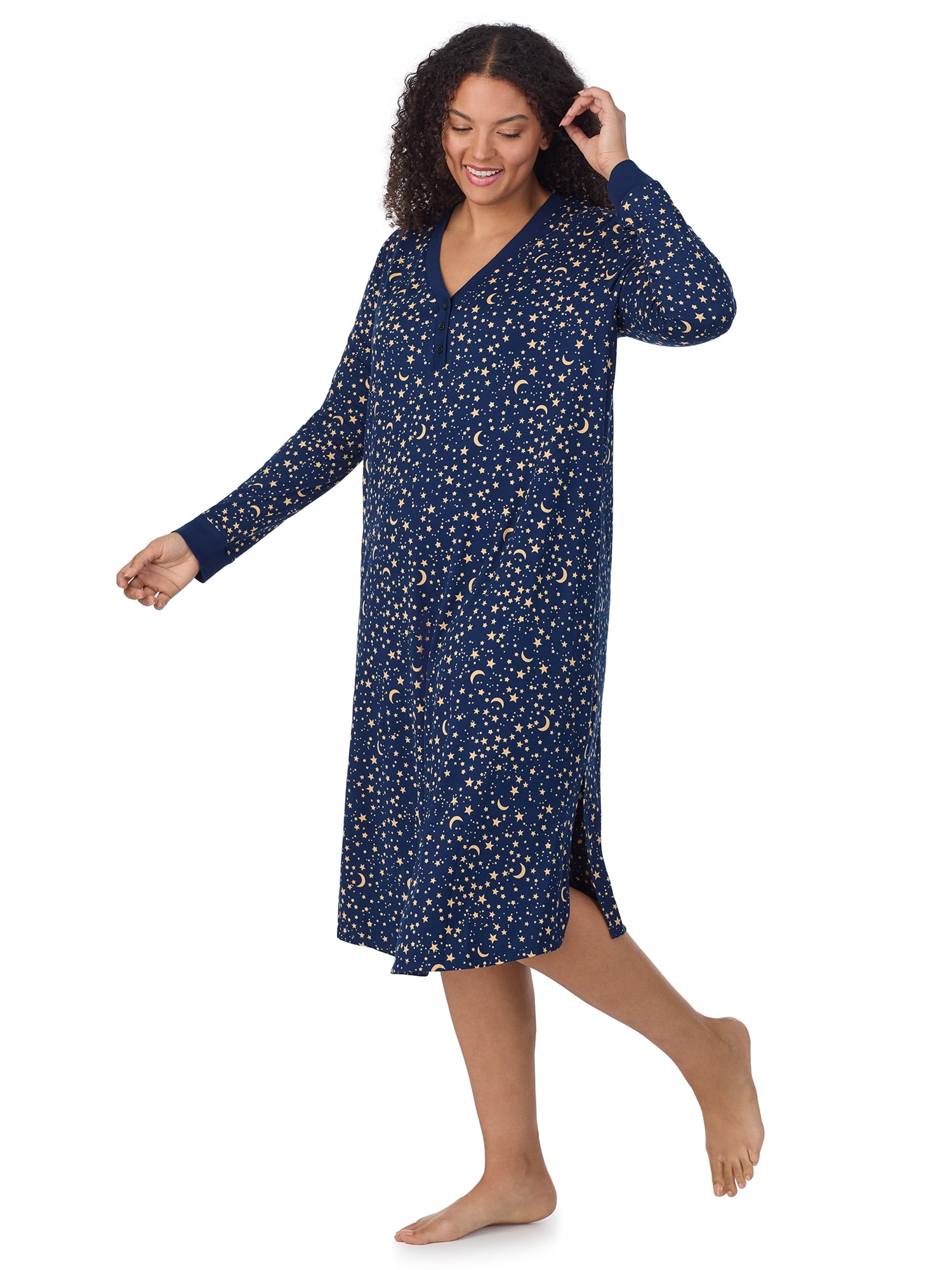 Aria Women’s Cozy Jersey Long Sleeve Henley 46” Sleepwear Lounger ...