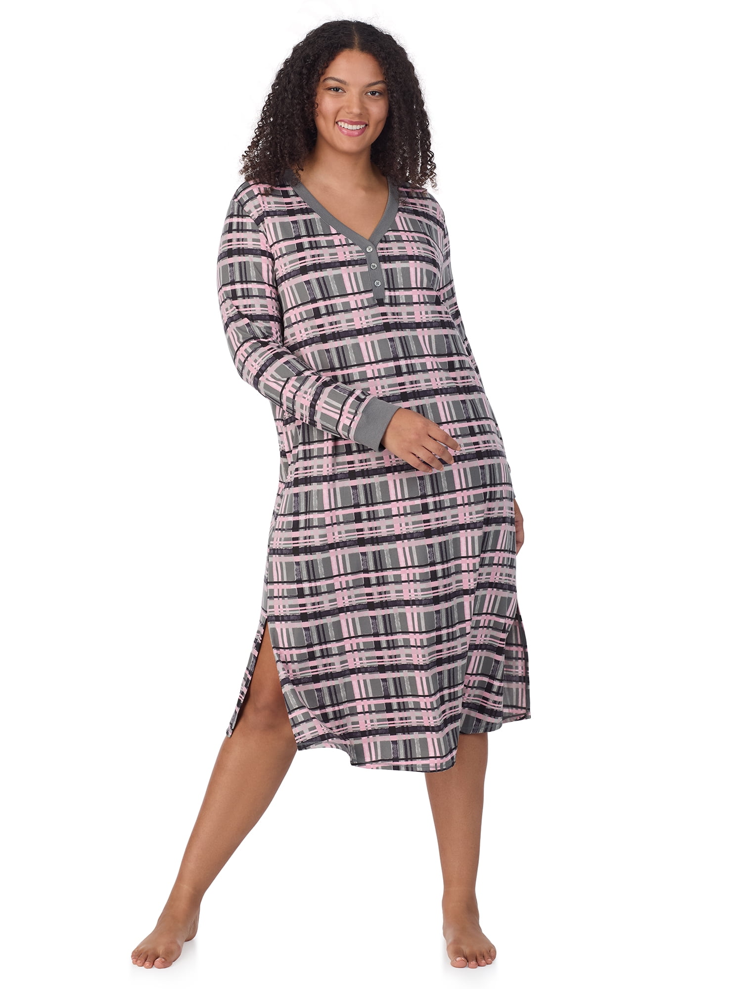 Aria Women’s Cozy Jersey Long Sleeve Henley 46” Sleepwear Lounger ...