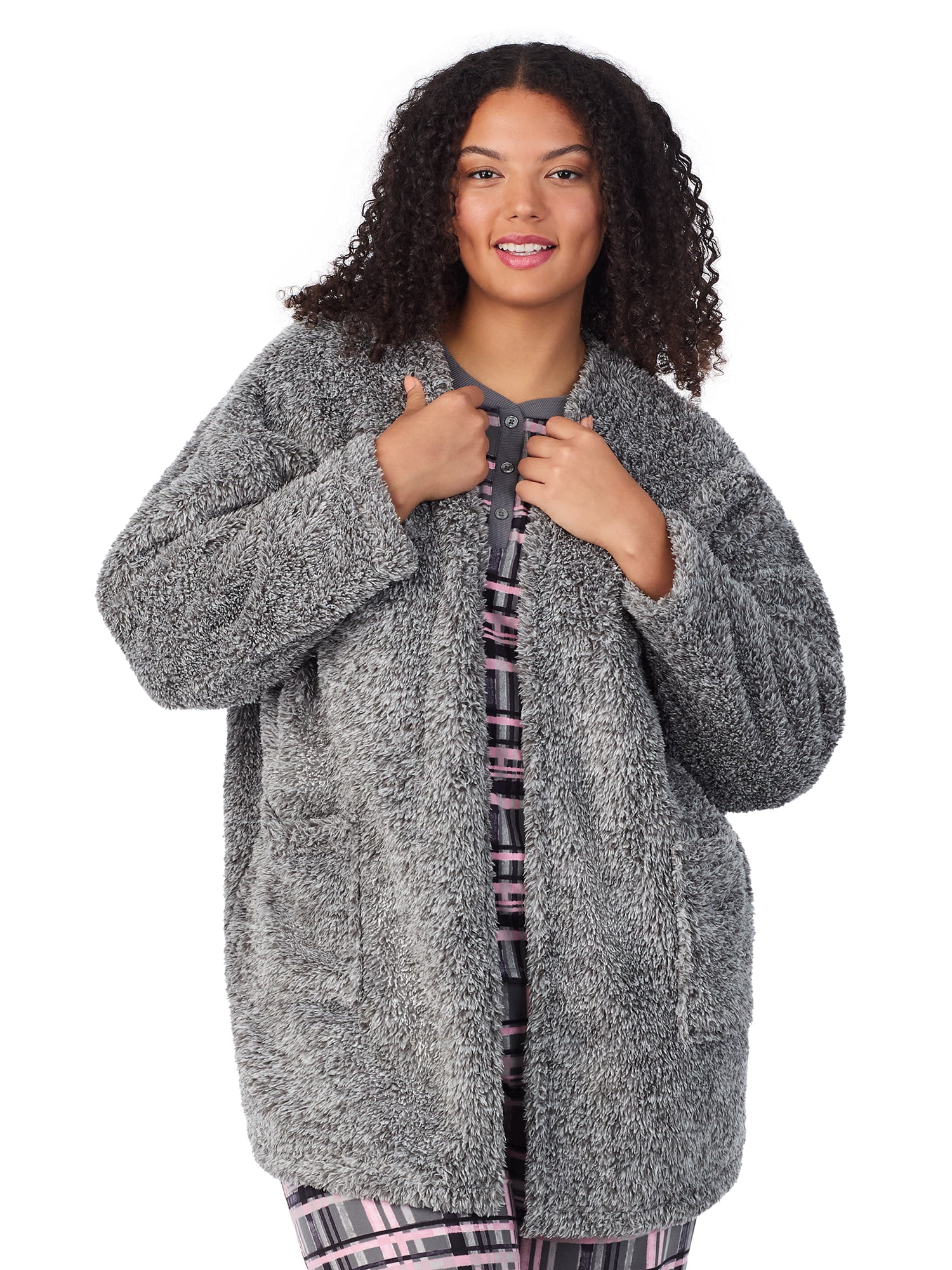 Aria Women’s Cozy Sherpa 32” Sleepwear Cardigan, Sizes XS-4X - Walmart.com