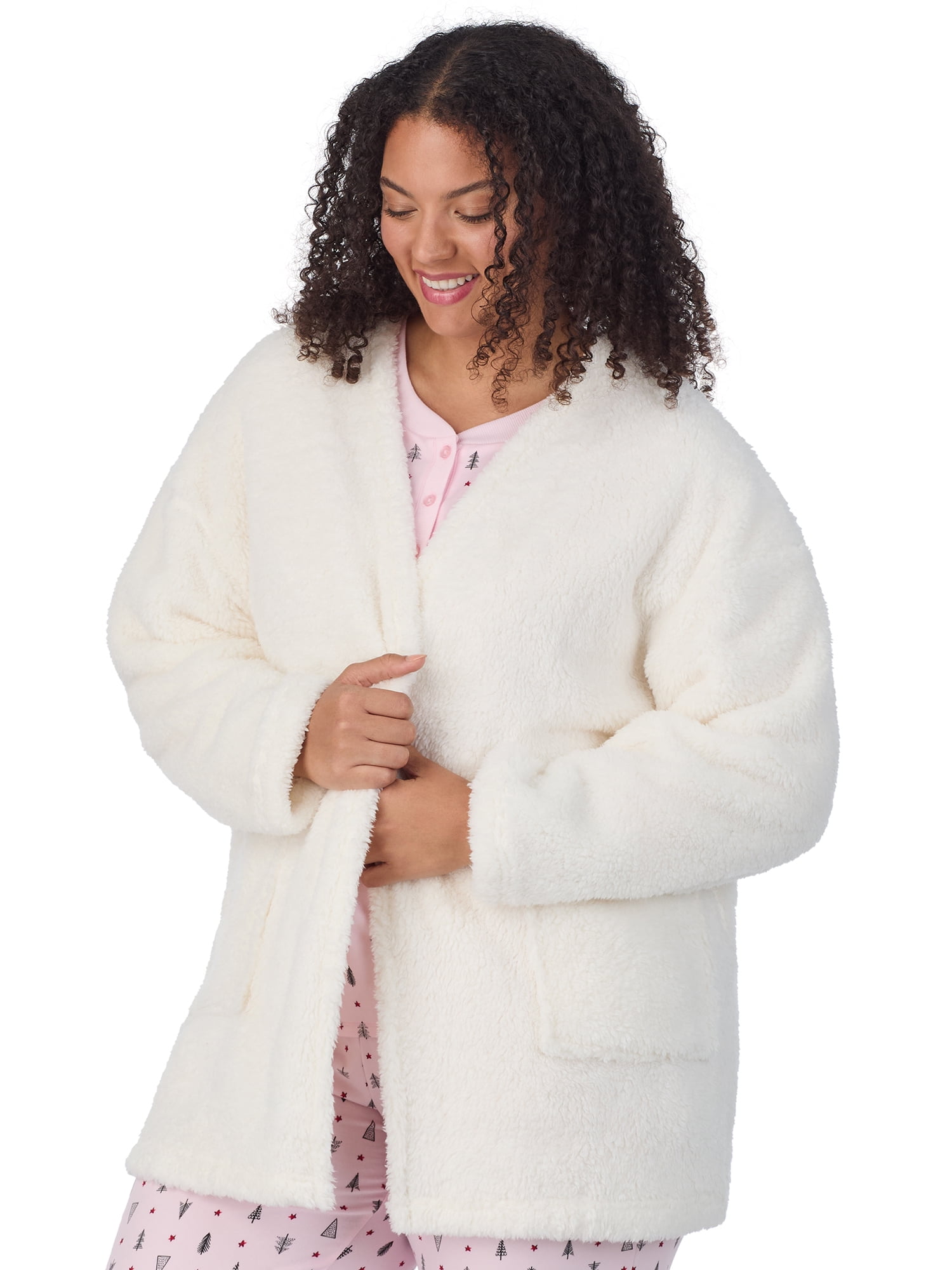 Aria Women’s Cozy Sherpa 32” Sleepwear Cardigan, Sizes XS-4X - Walmart.com