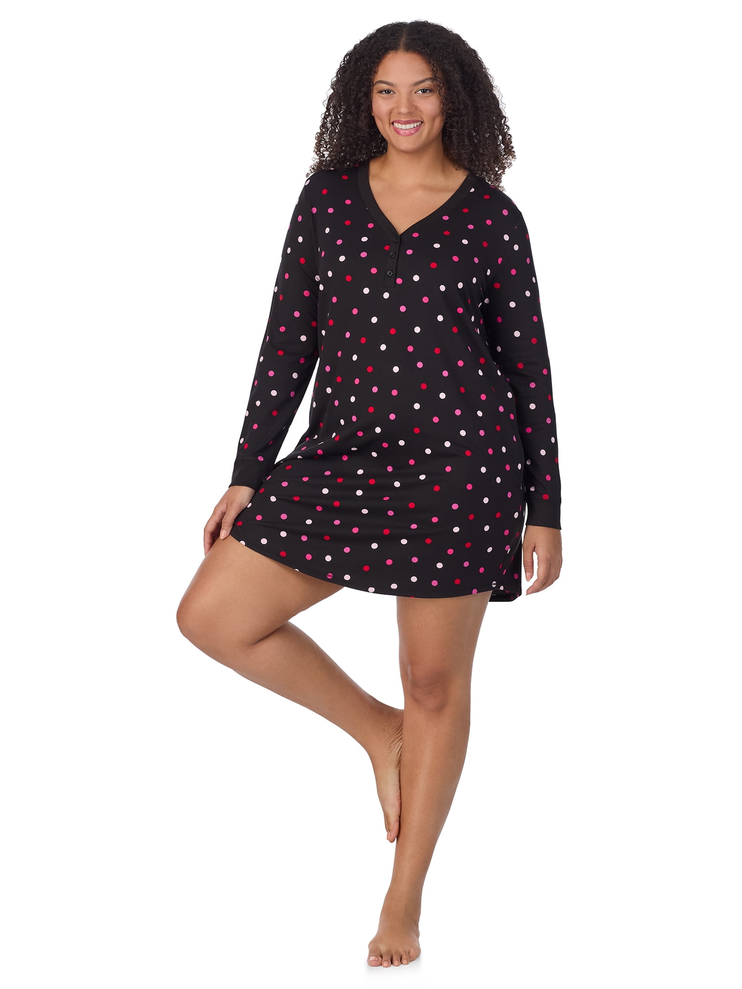 Aria Women’s Even Cozier Jersey 34” Long Sleeve Henley Sleepshirt ...