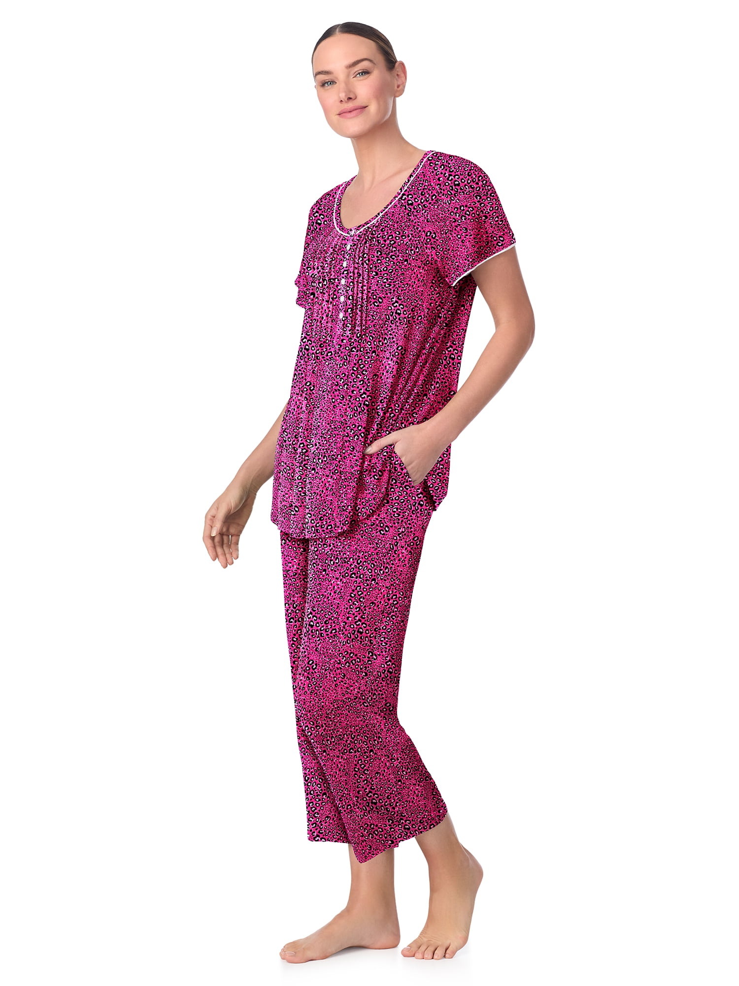 Aria Women’s Knit Flutter Sleeve Scoop Neck Henley Top and Cropped Pant ...