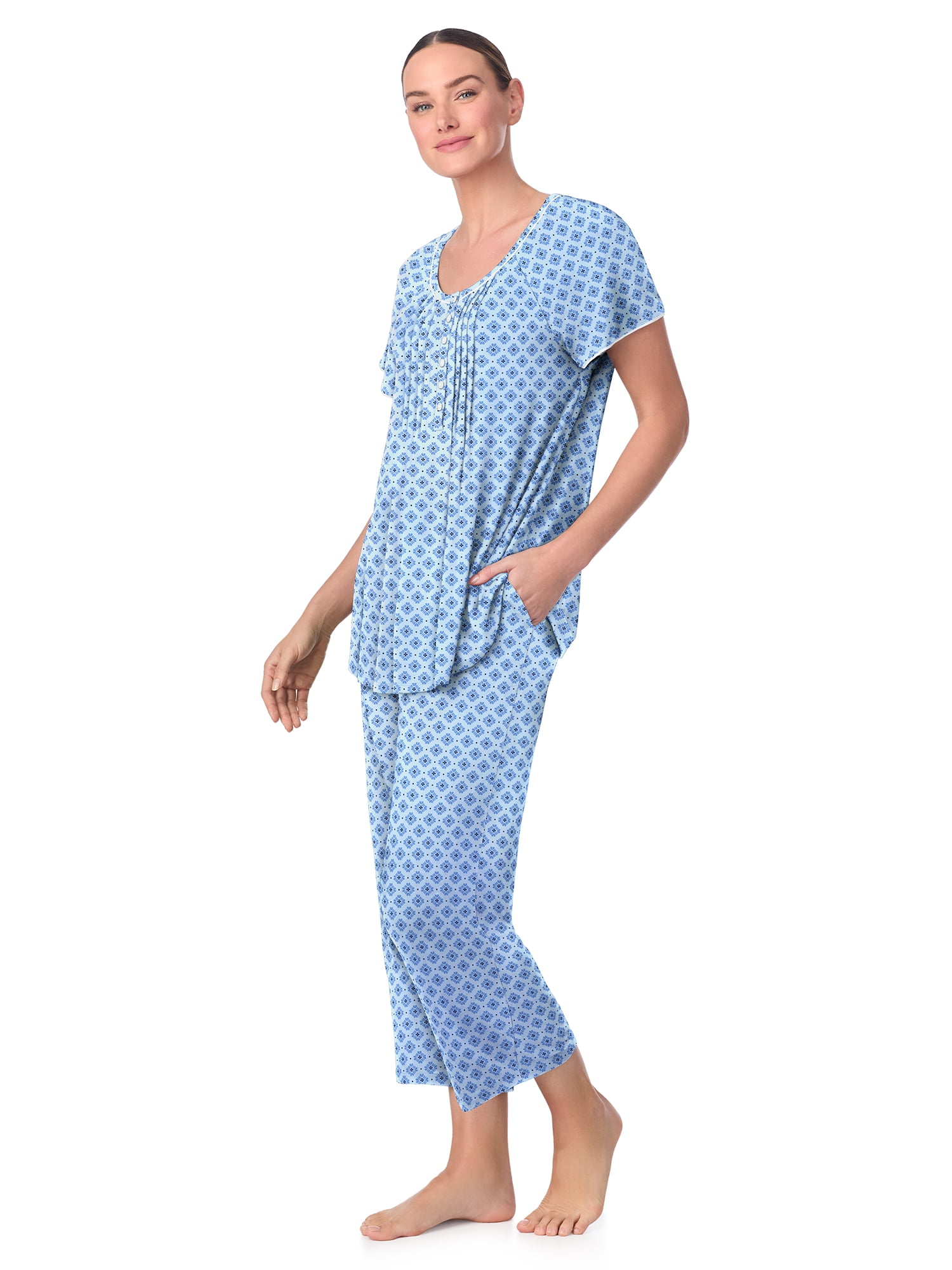 Aria Women’s Knit Flutter Sleeve Scoop Neck Henley Top and Cropped Pant ...