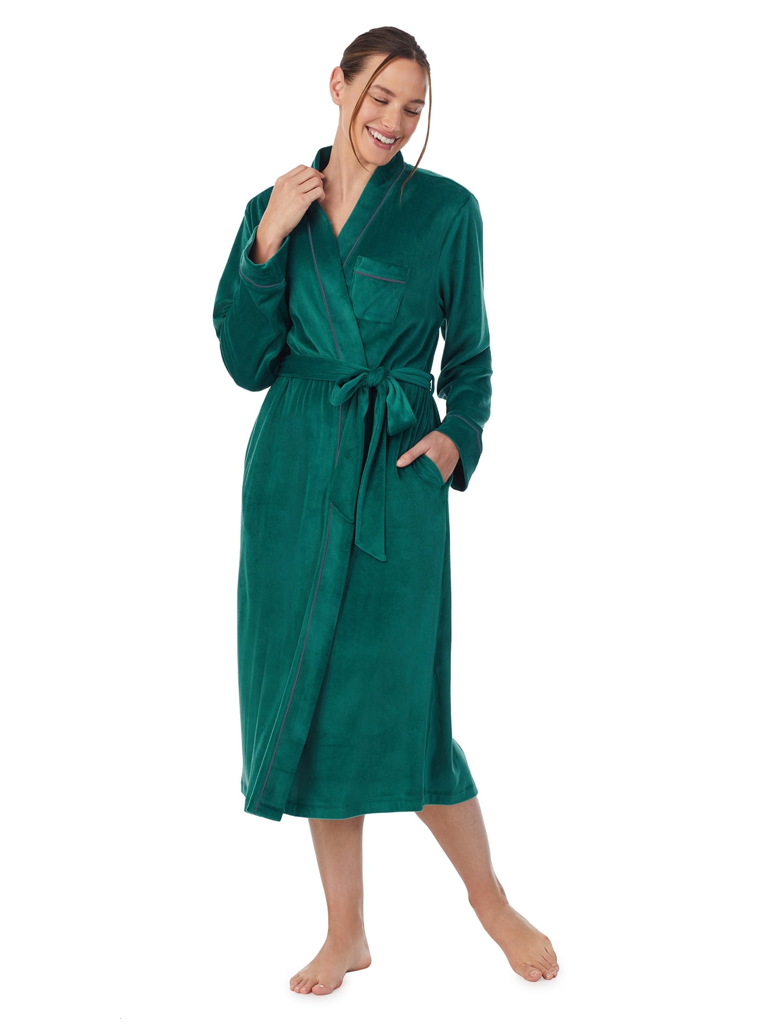 Aria Women’s Knit Stretch Velour Long Sleeve Wrap Sleepwear Robe With ...
