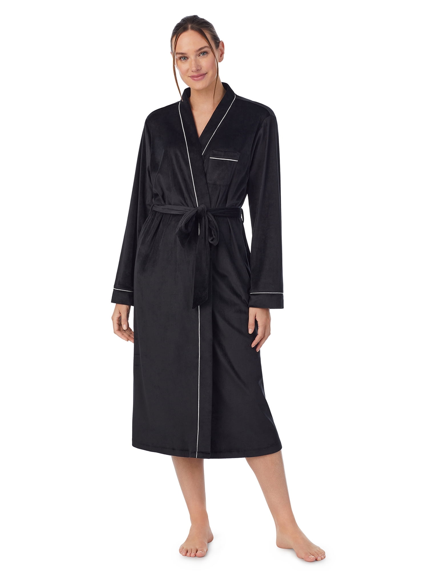 Aria Women's Stretch Velour Long Sleeve Wrap Sleepwear Robe with ...