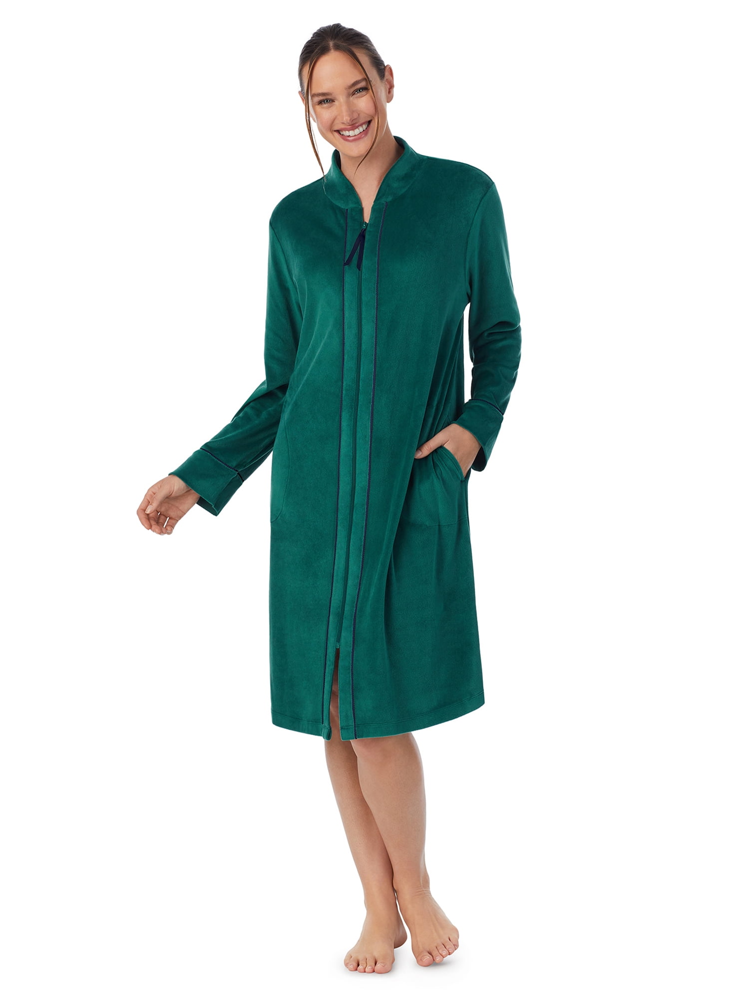 Aria Women’s Knit Stretch Velour Long Sleeve Zip Front Sleepwear Robe ...